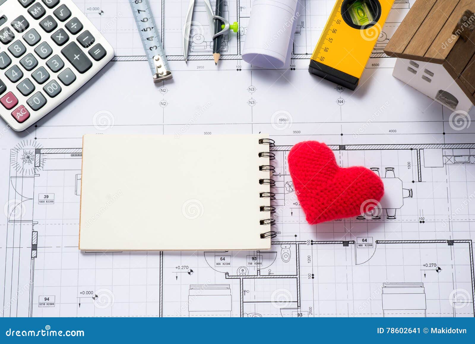 House Plans with Calculator for Costing Estimate Stock Image - Image of ...