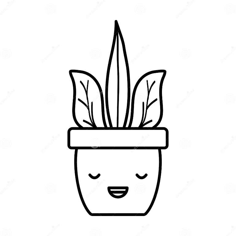 House Plant In Ceramic Pot Kawaii Character Stock Vector Illustration