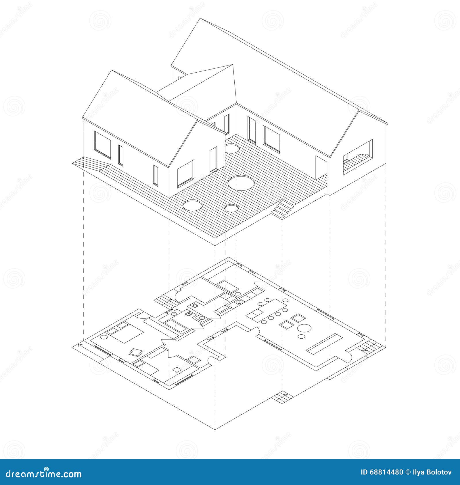 House projection with plan stock vector. Illustration of concept - 68814480