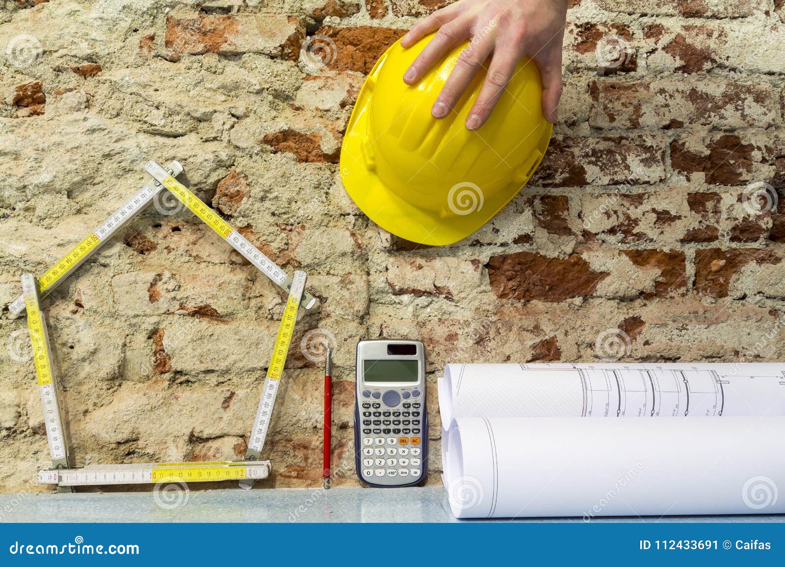 House and Projects on Brick Wall Background Stock Image - Image of ...