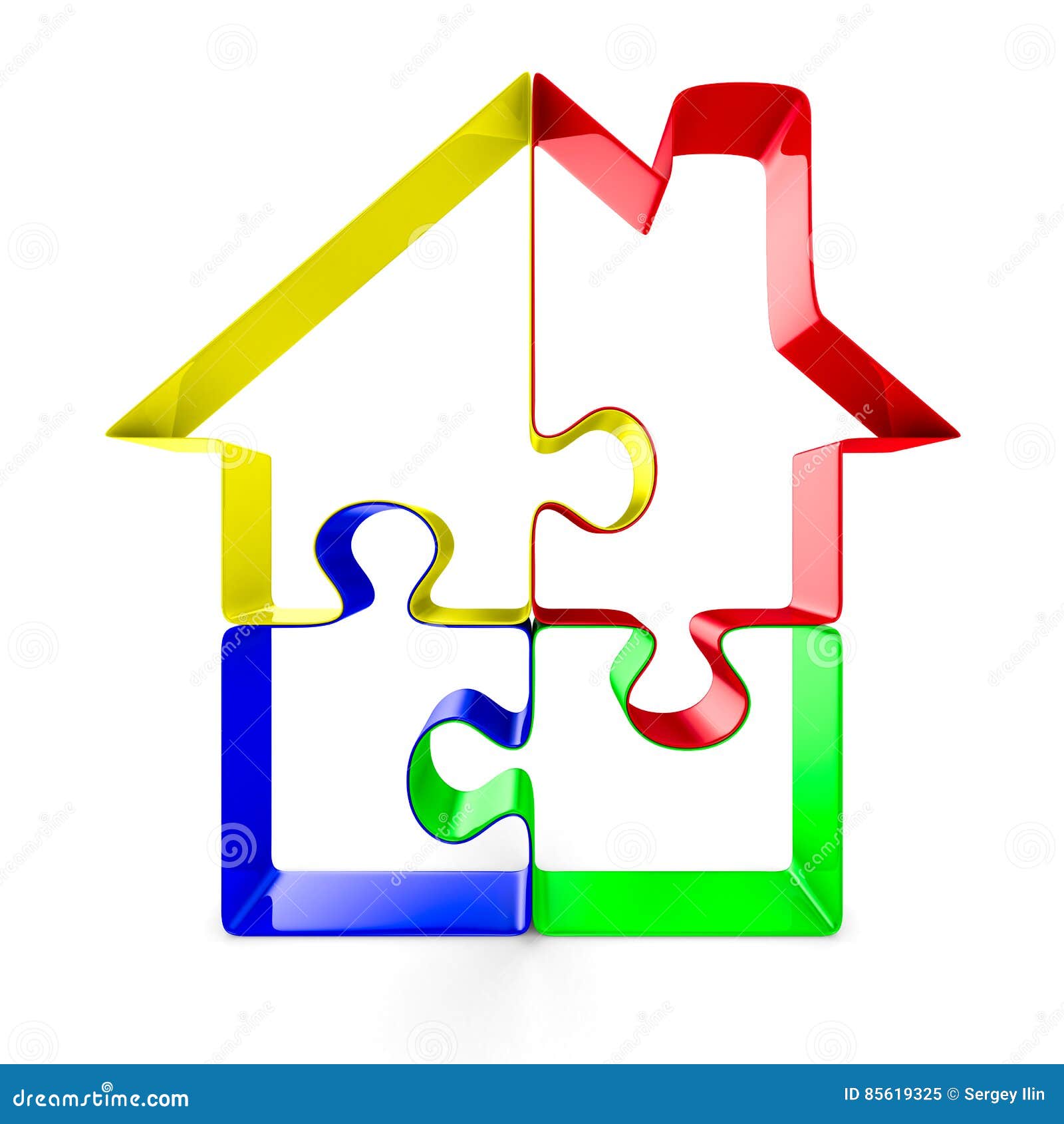House from Puzzle on White Background. Isolated 3D Stock Illustration ...