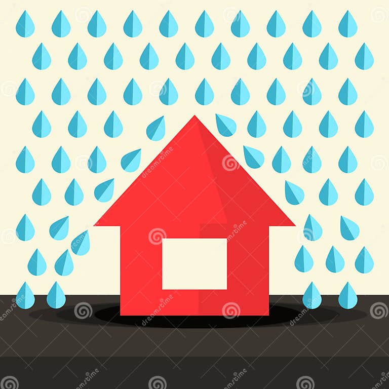 House in Rain Flat Design stock vector. Illustration of business - 47810908