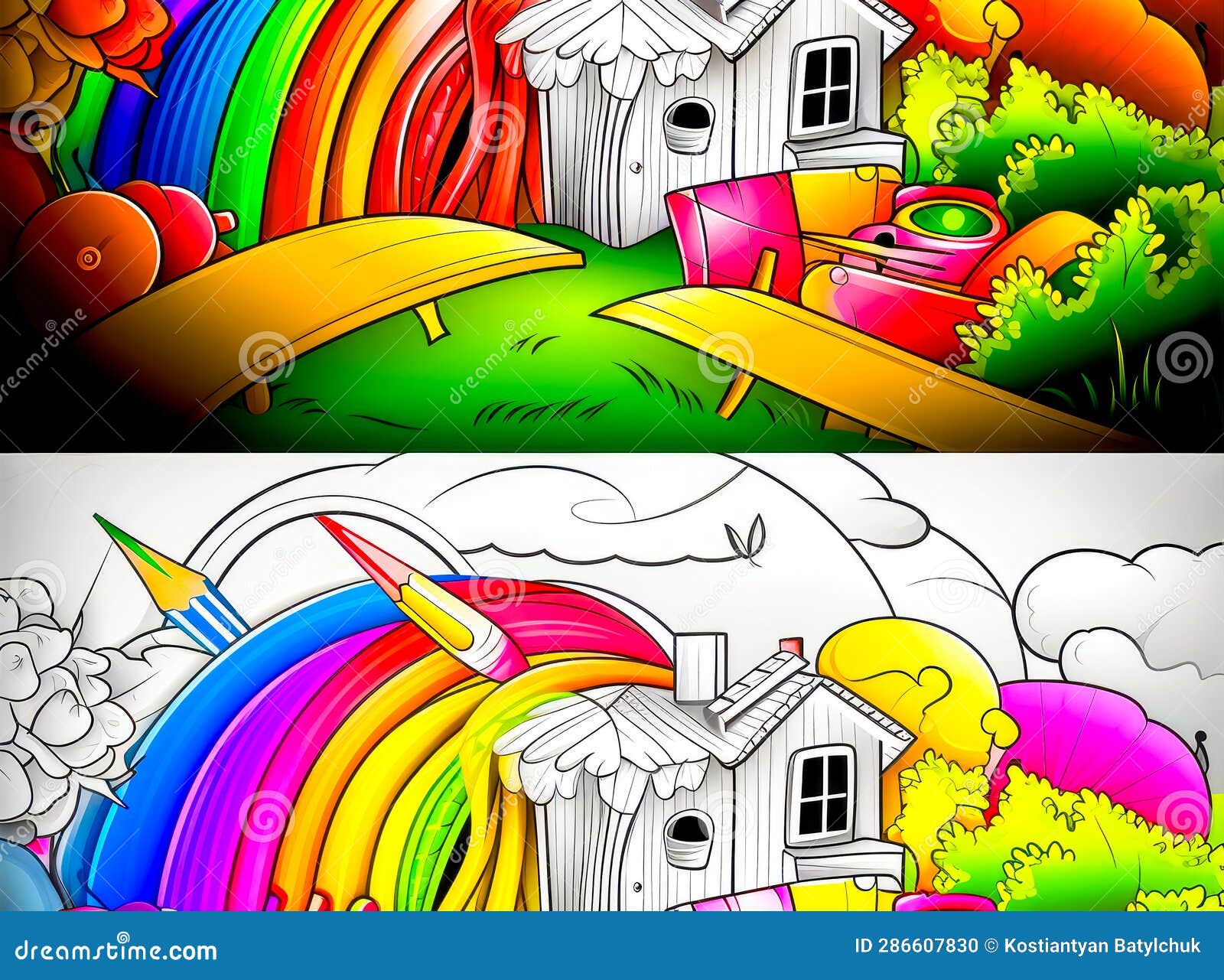 House with Rainbow in the Background and Rainbow in the Background ...