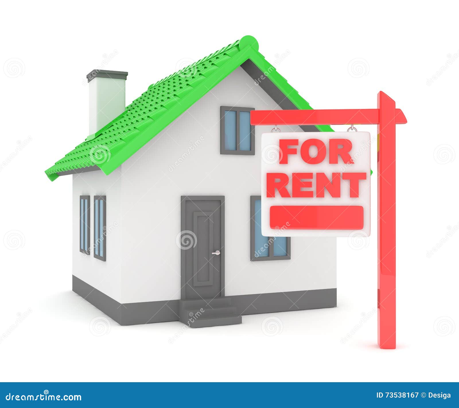 House Real Estate for Rent. 3D Rendering. Stock Illustration ...