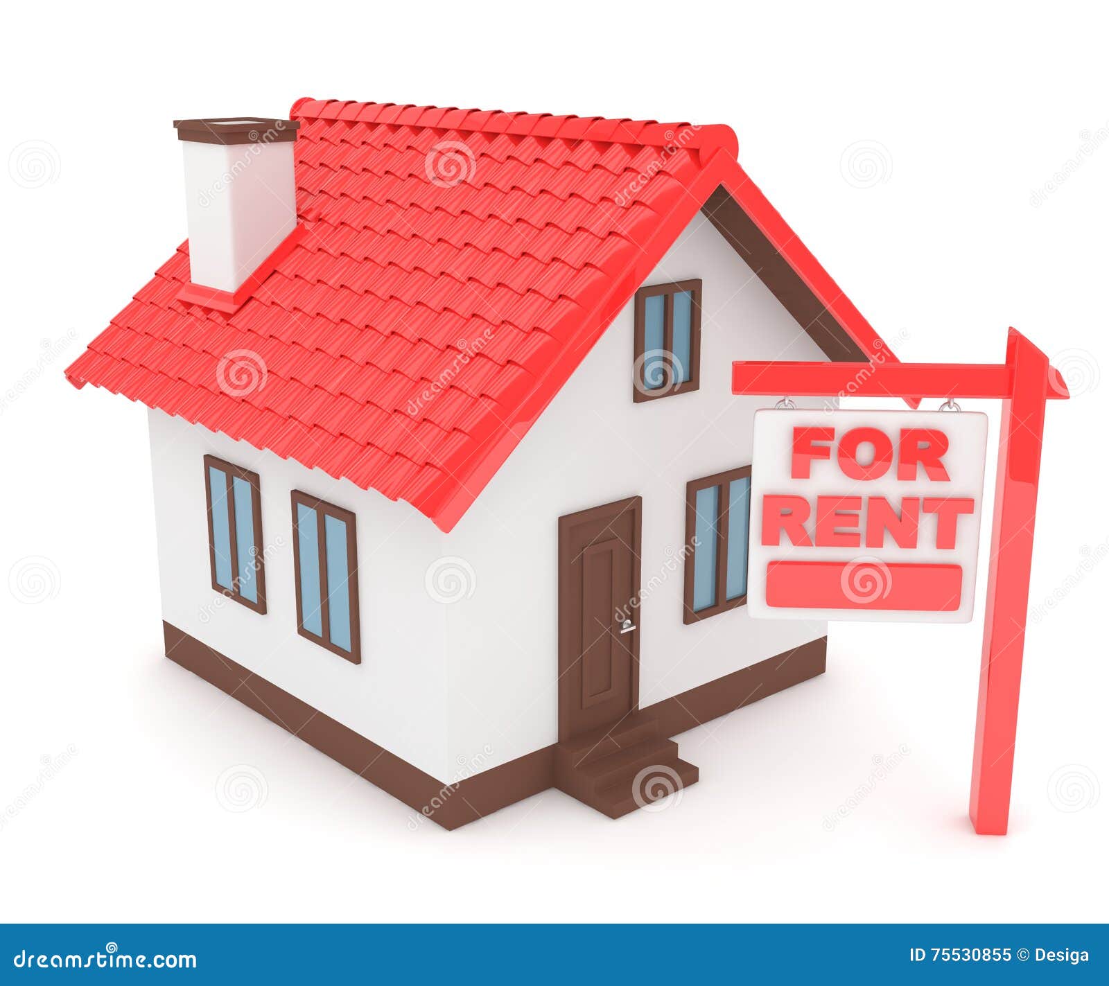 House Real Estate for Rent. 3D Rendering. Stock Illustration ...