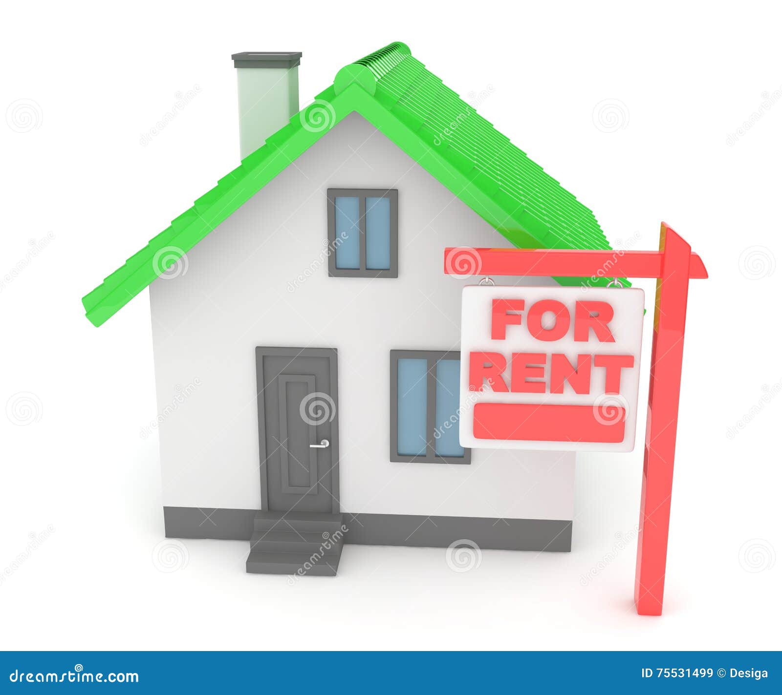 House Real Estate for Rent. 3D Rendering. Stock Illustration ...