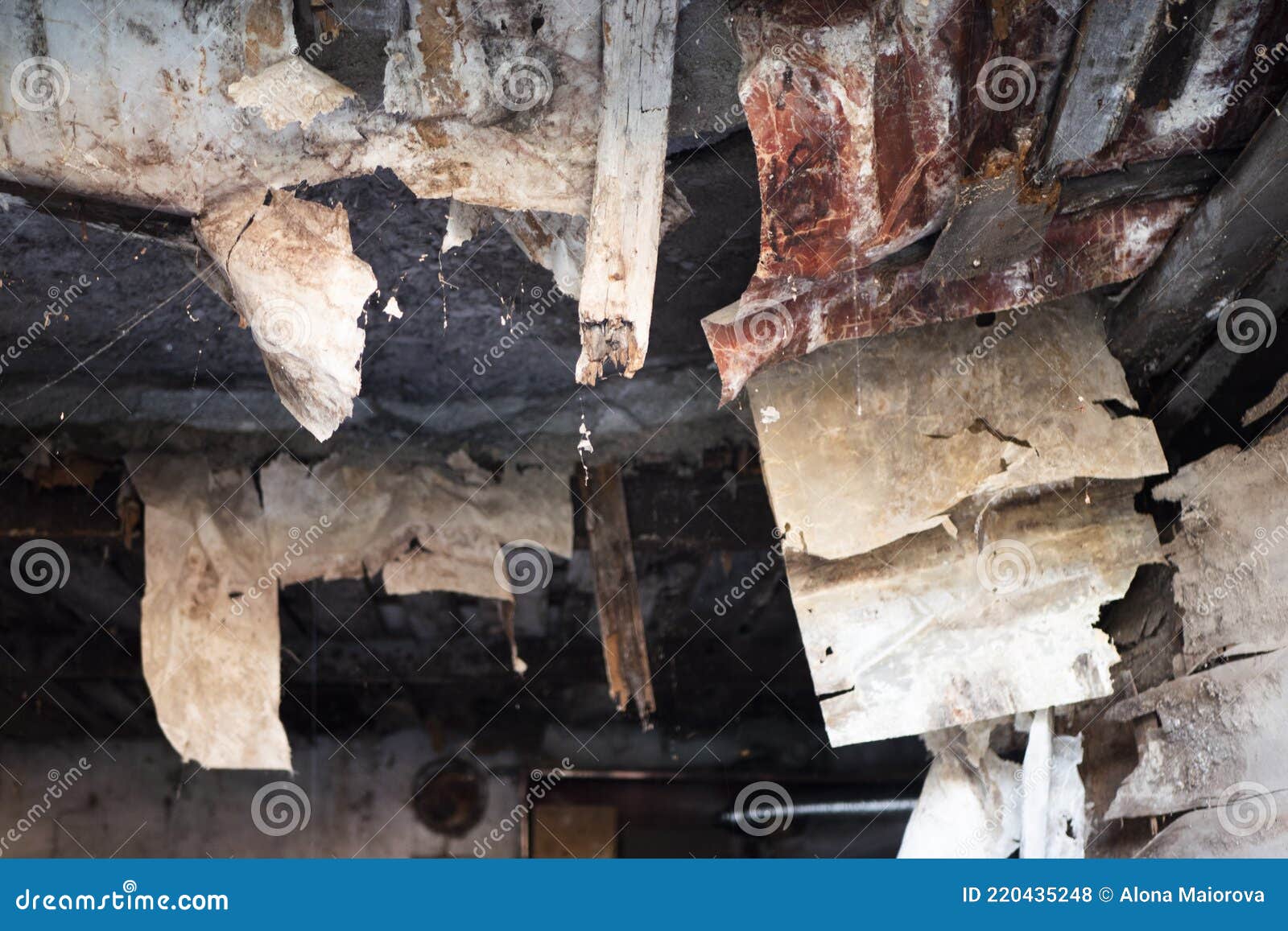 Damaged Roof Inside View. Old House Stock Photo - Image of inside ...