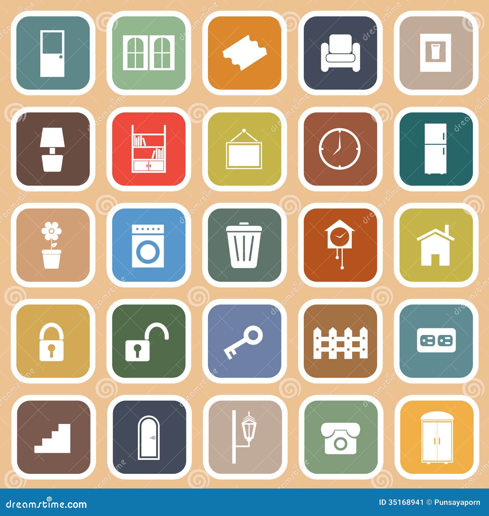 House Related Flat Icons on Orange Background Stock Vector ...
