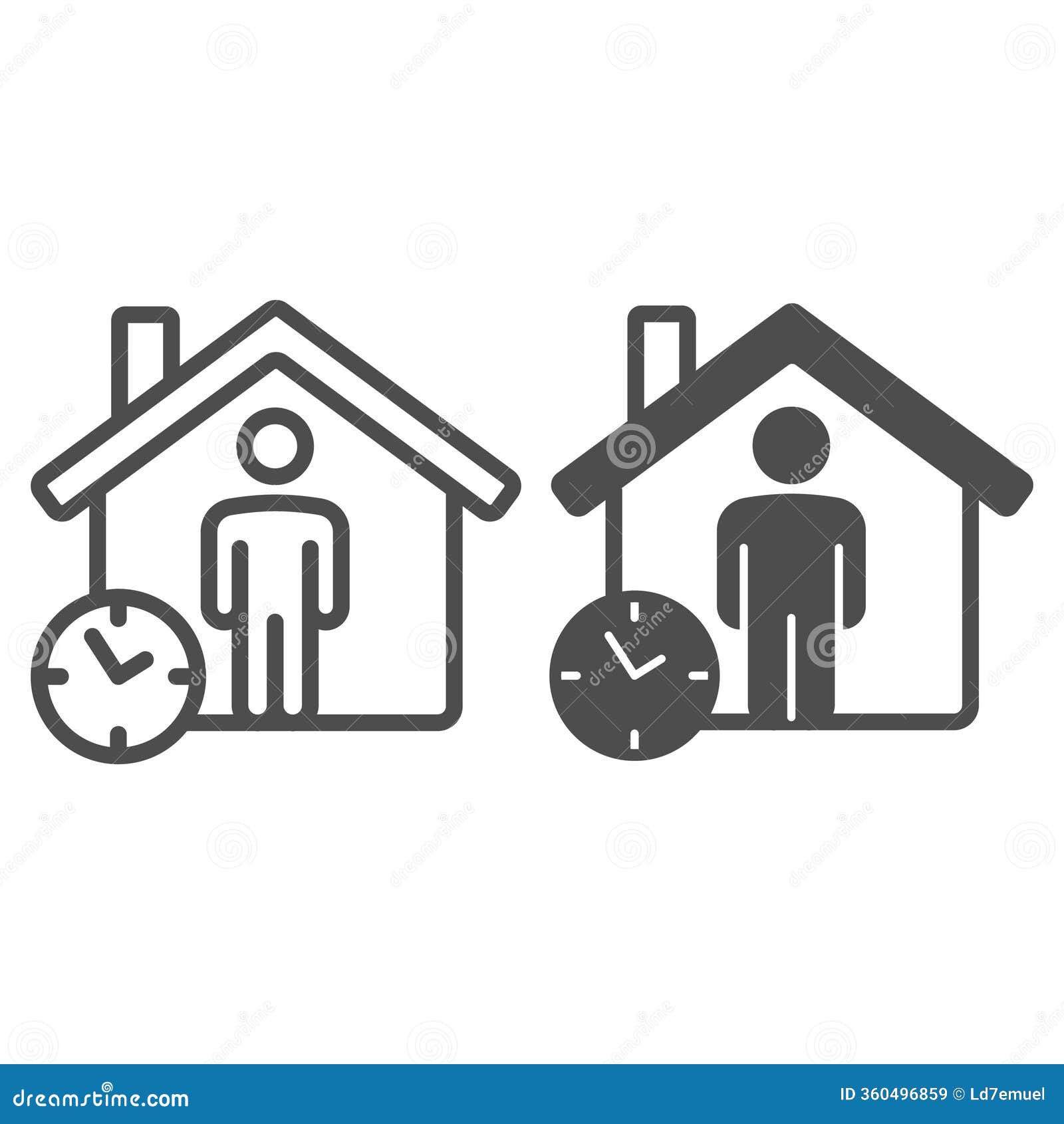 House with Remote Man Line and Solid Icon, Stay at Home Concept. Vector ...