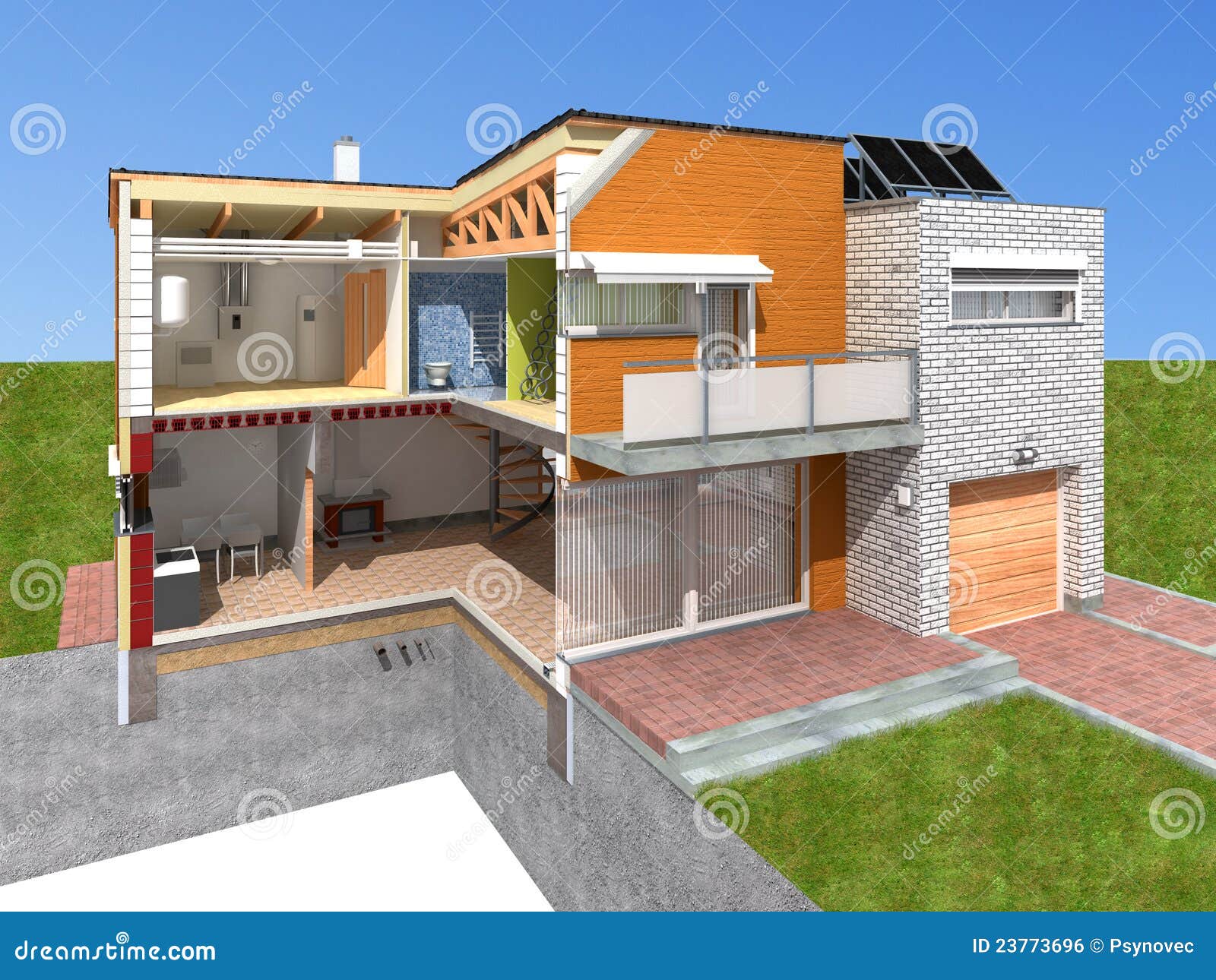 House rendering in section stock illustration. Illustration of build ...