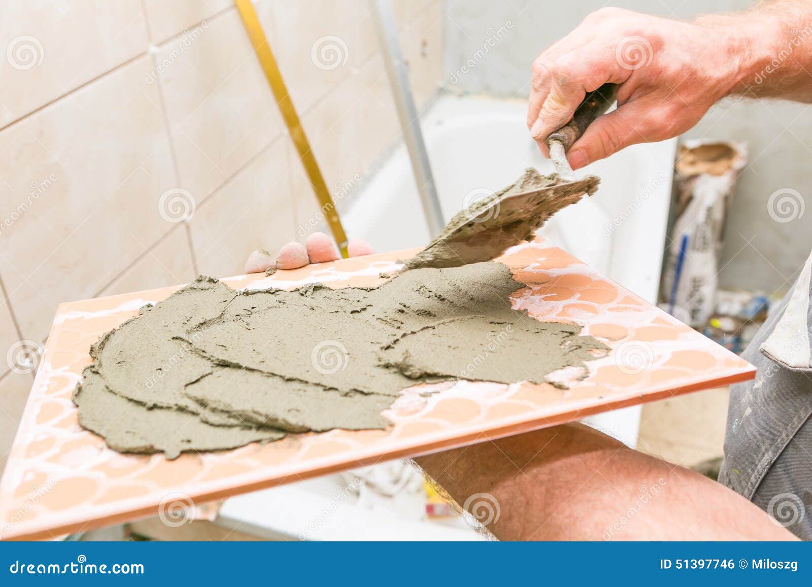 House Renovation - Tiles on Wall Stock Photo - Image of installing ...