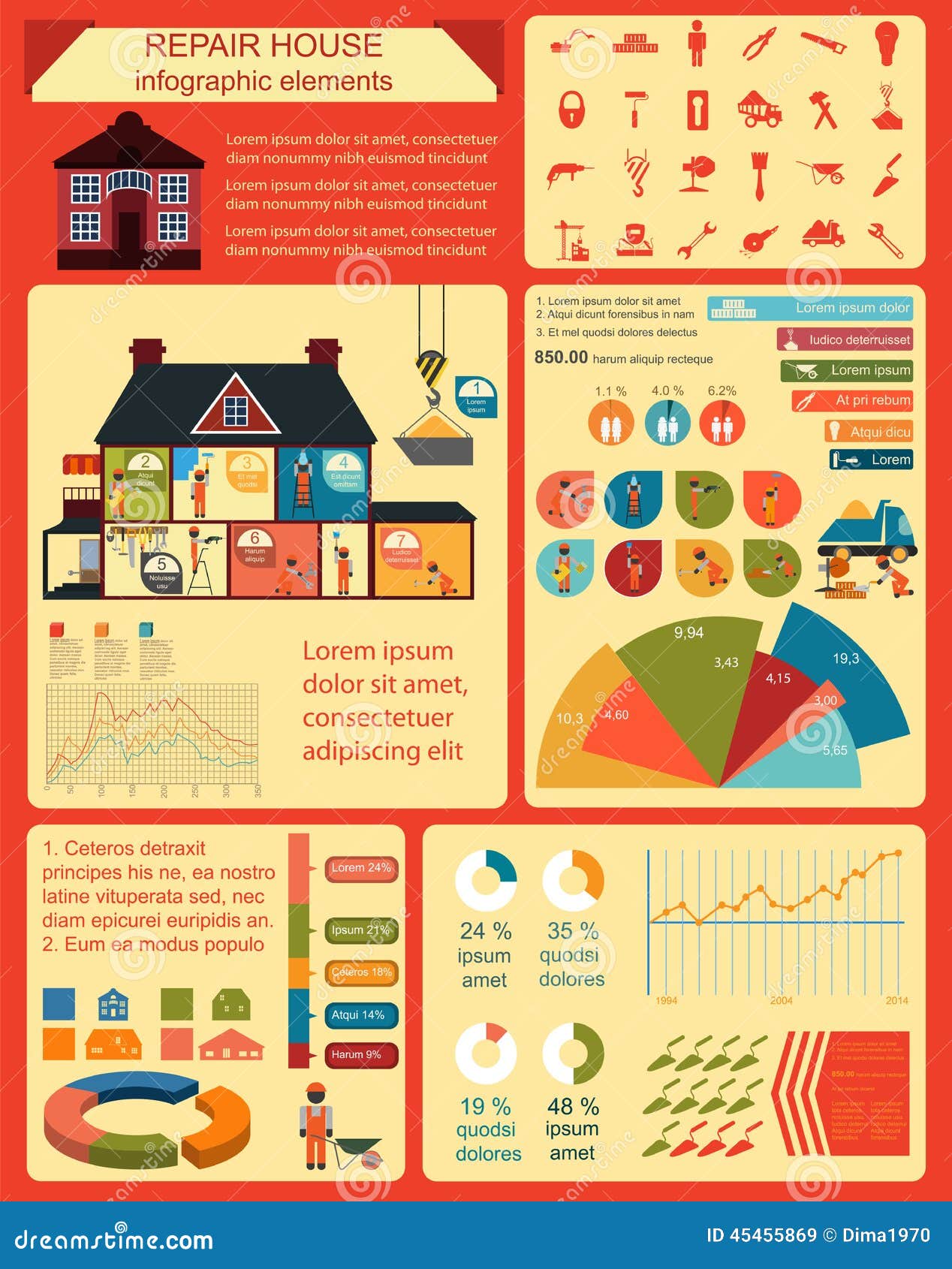 House Repair Infographic, Set Elements Stock Vector - Illustration of ...