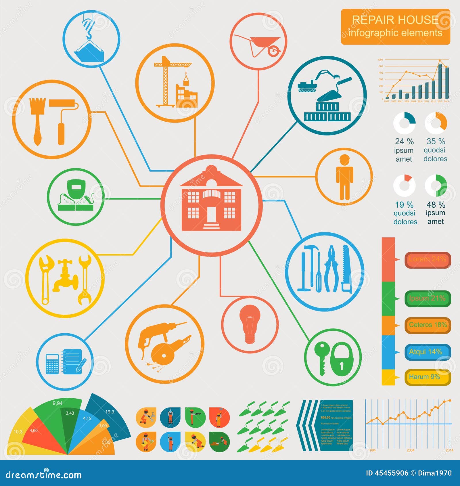 House Repair Infographic, Set Elements Stock Vector - Illustration of ...