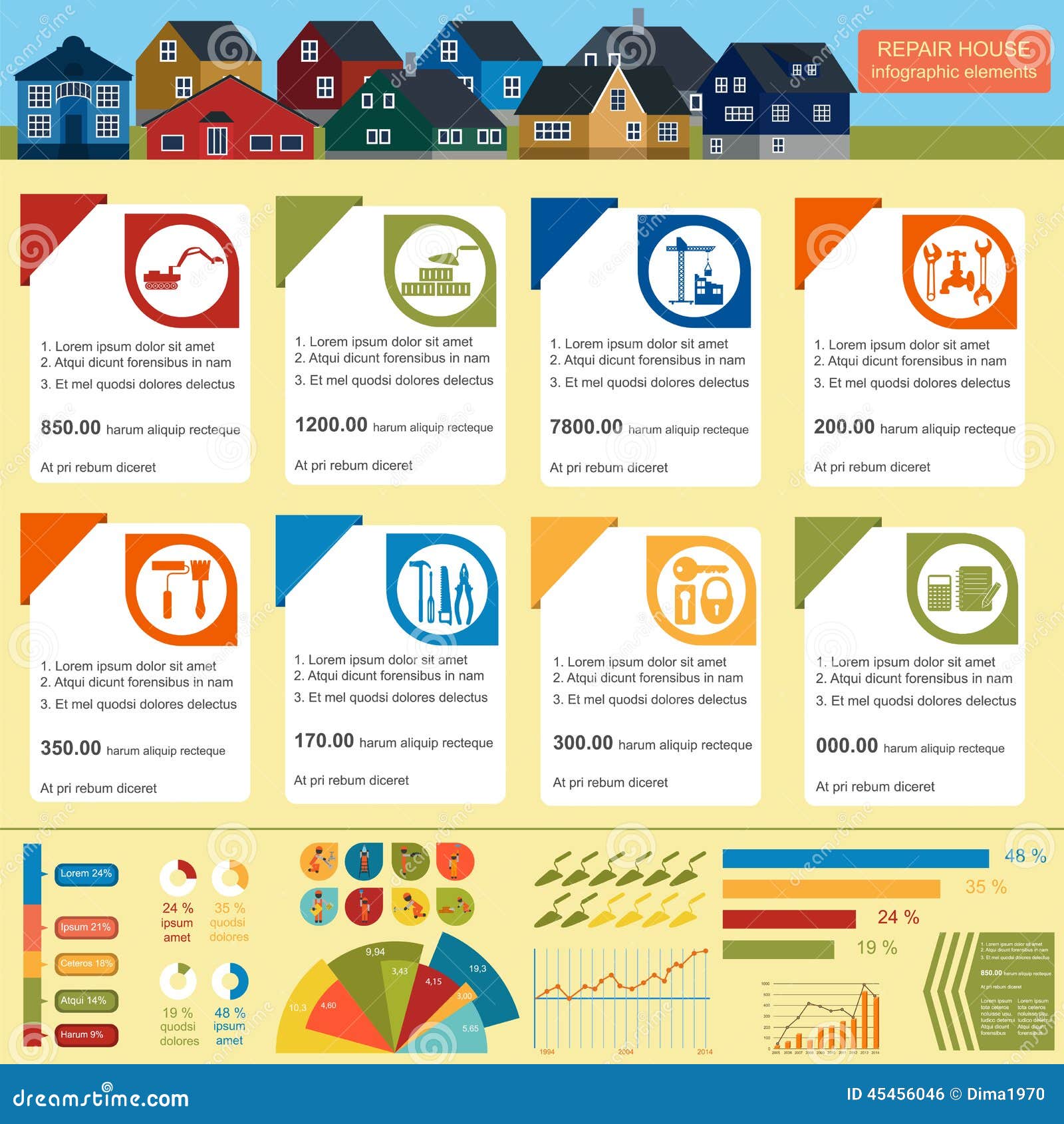 House Repair Infographic, Set Elements Stock Vector - Illustration of ...