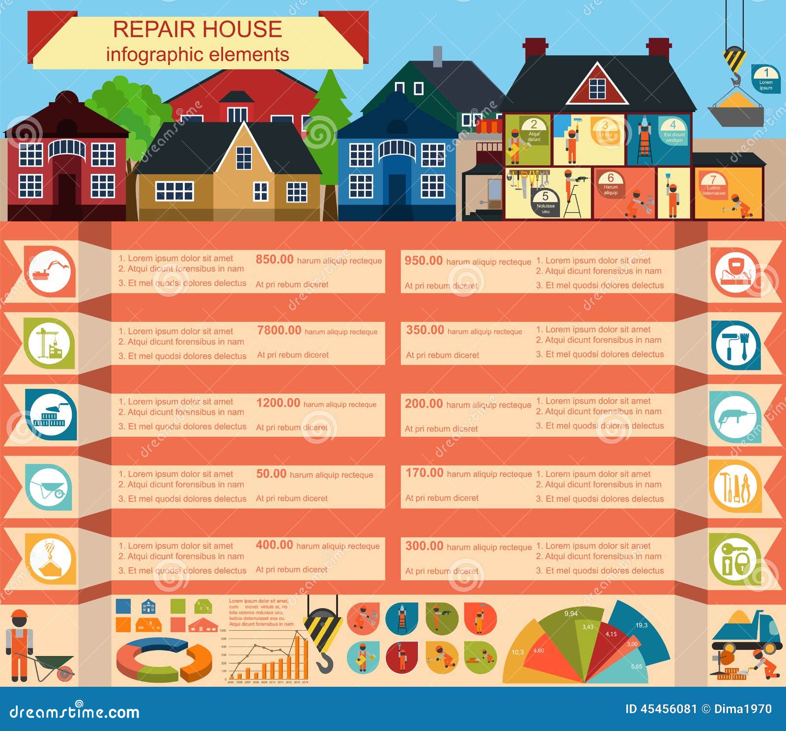 House Repair Infographic, Set Elements Stock Vector - Illustration of ...