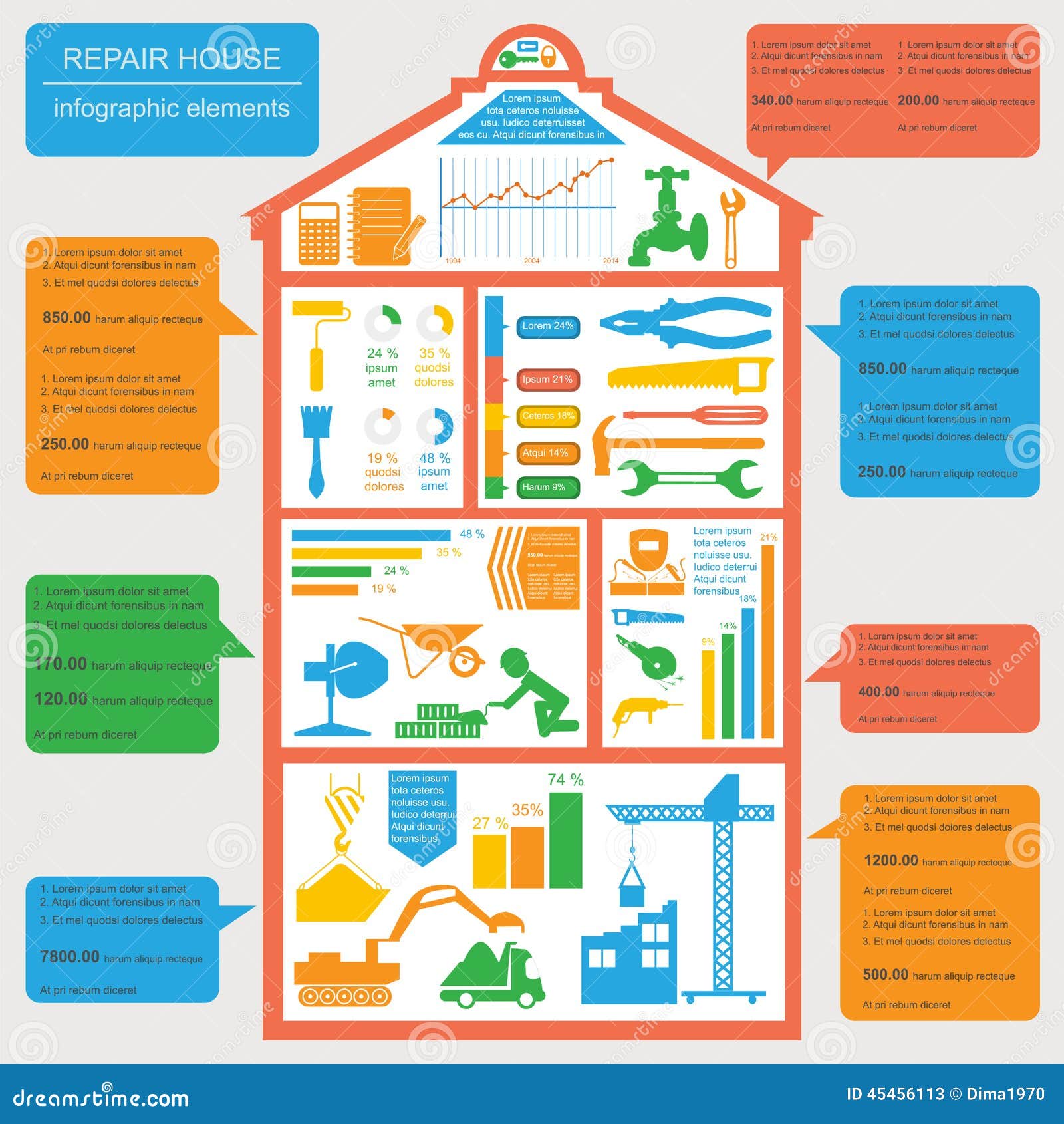 House Repair Infographic, Set Elements Stock Vector - Illustration of ...