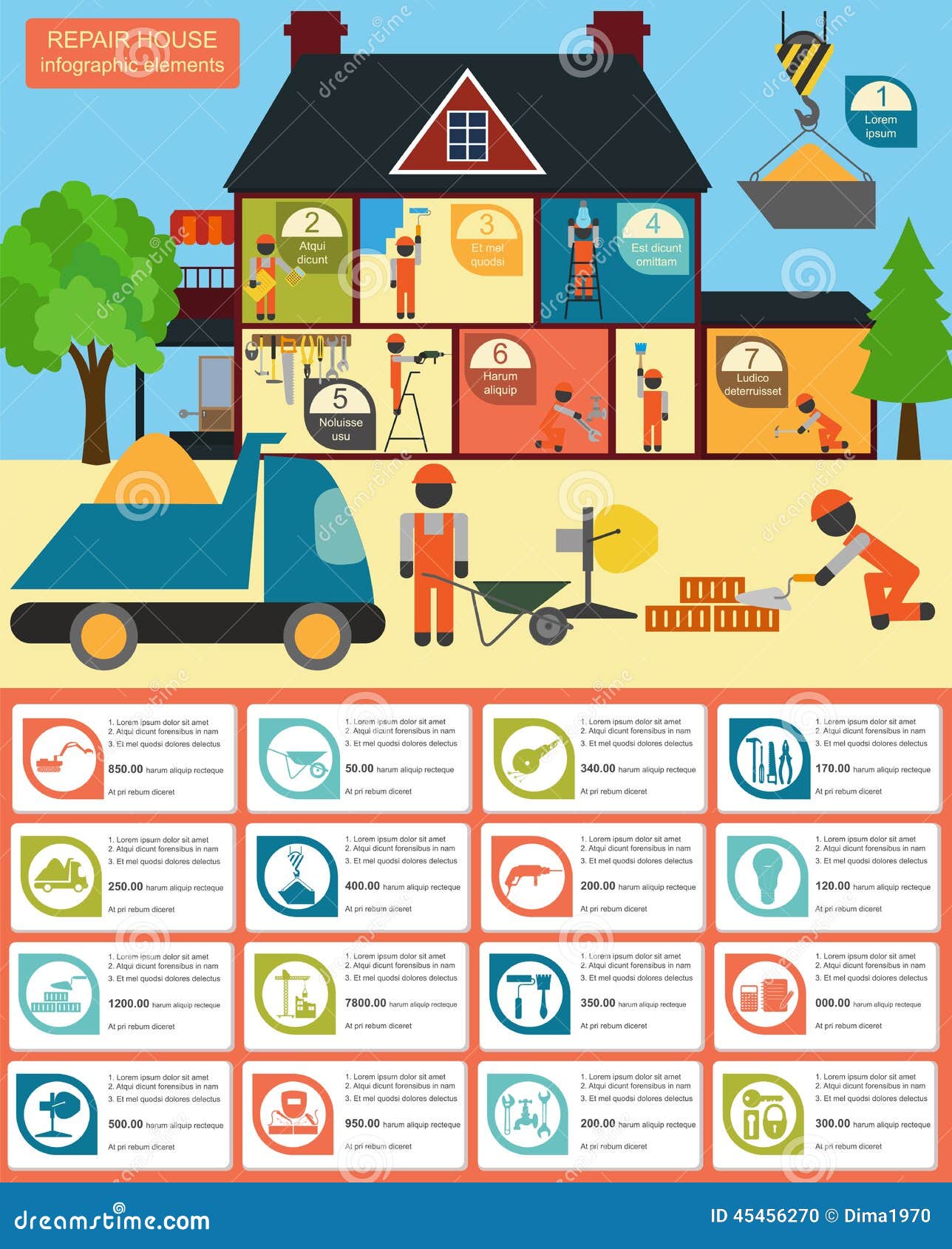 House Repair Infographic, Set Elements Stock Vector - Illustration of ...