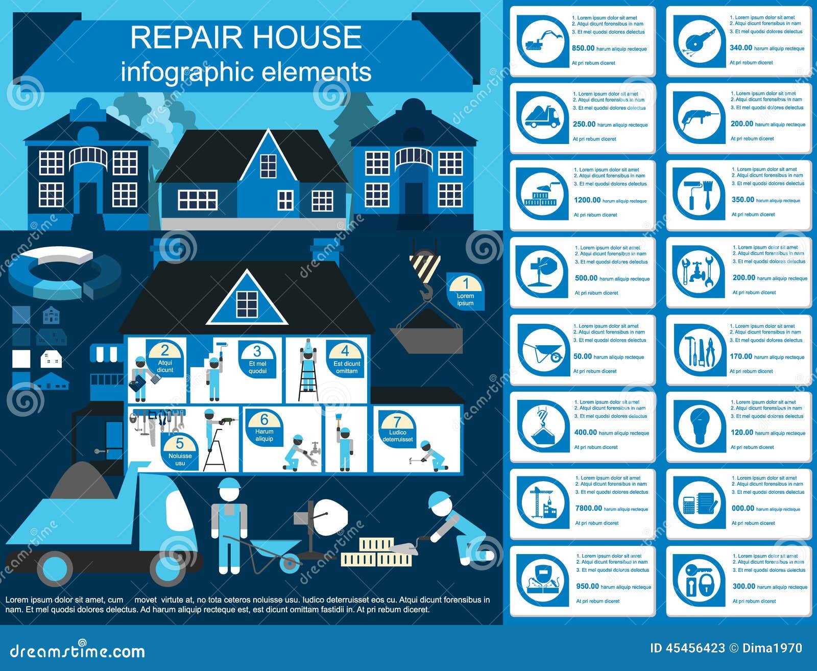 House Repair Infographic, Set Elements Stock Vector - Illustration of ...