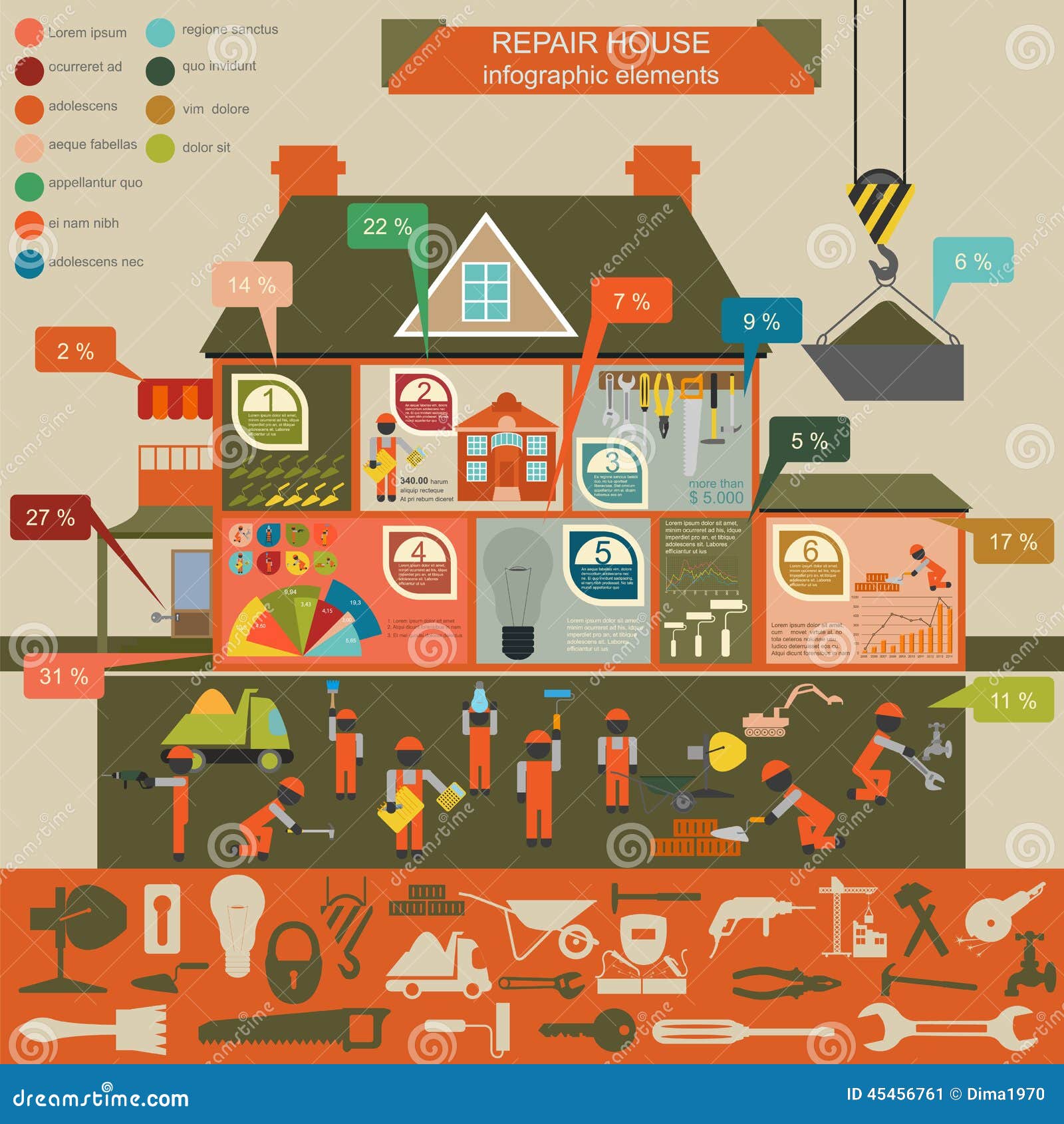 House Repair Infographic, Set Elements Stock Vector - Illustration of ...