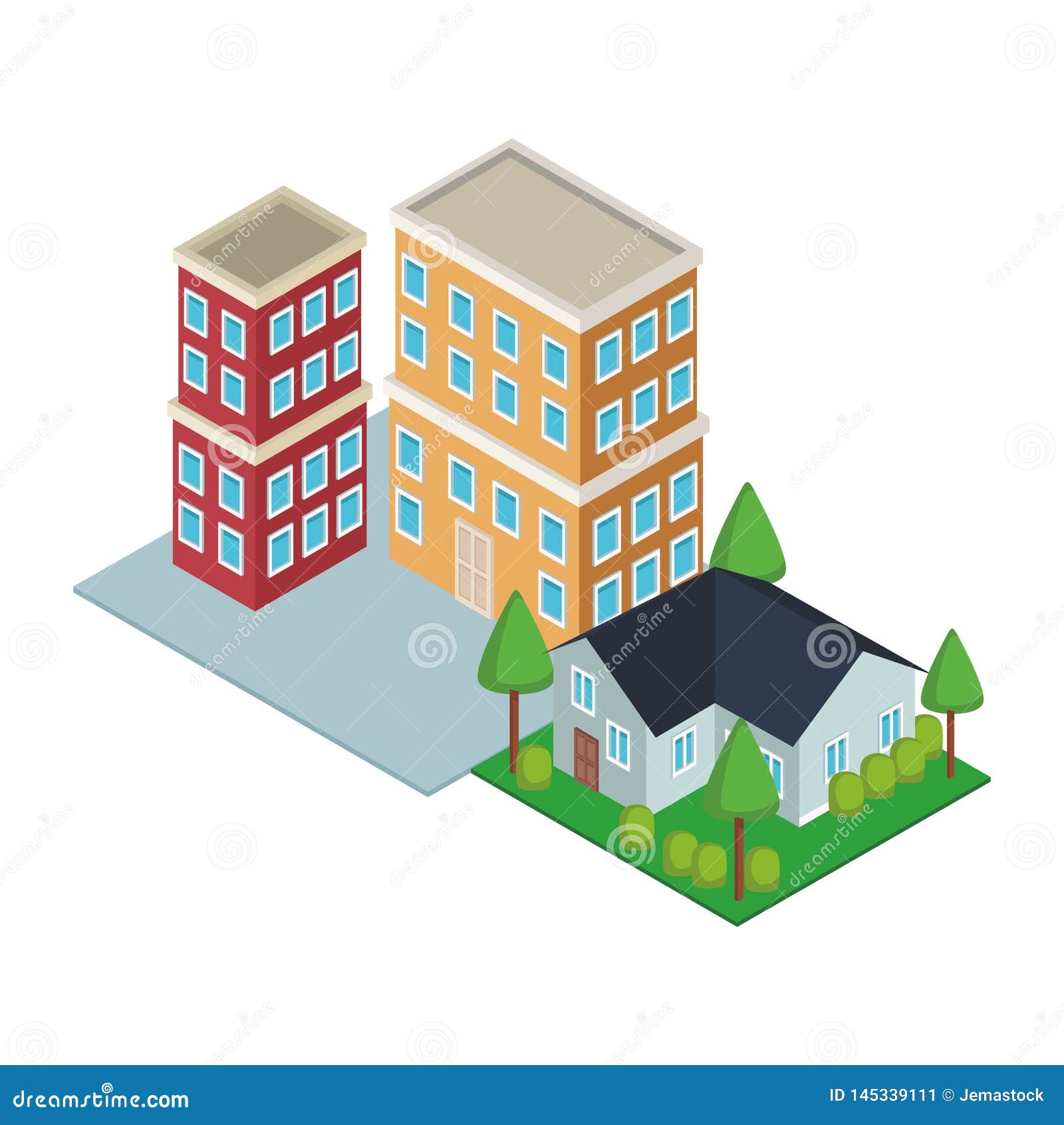 House and Residence Buildings Isometric Stock Vector - Illustration of ...