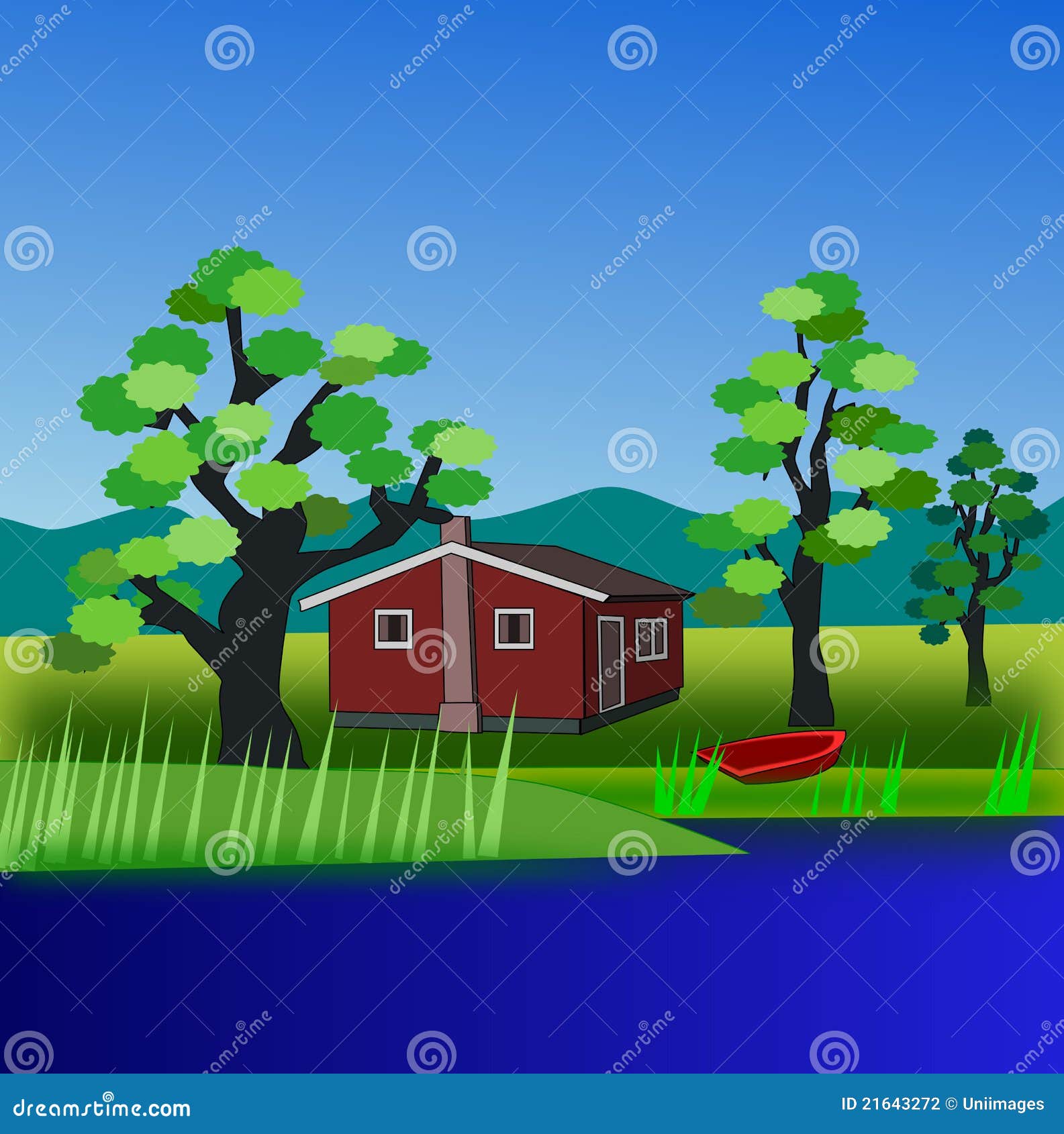 House by the River stock illustration. Illustration of mountain - 21643272