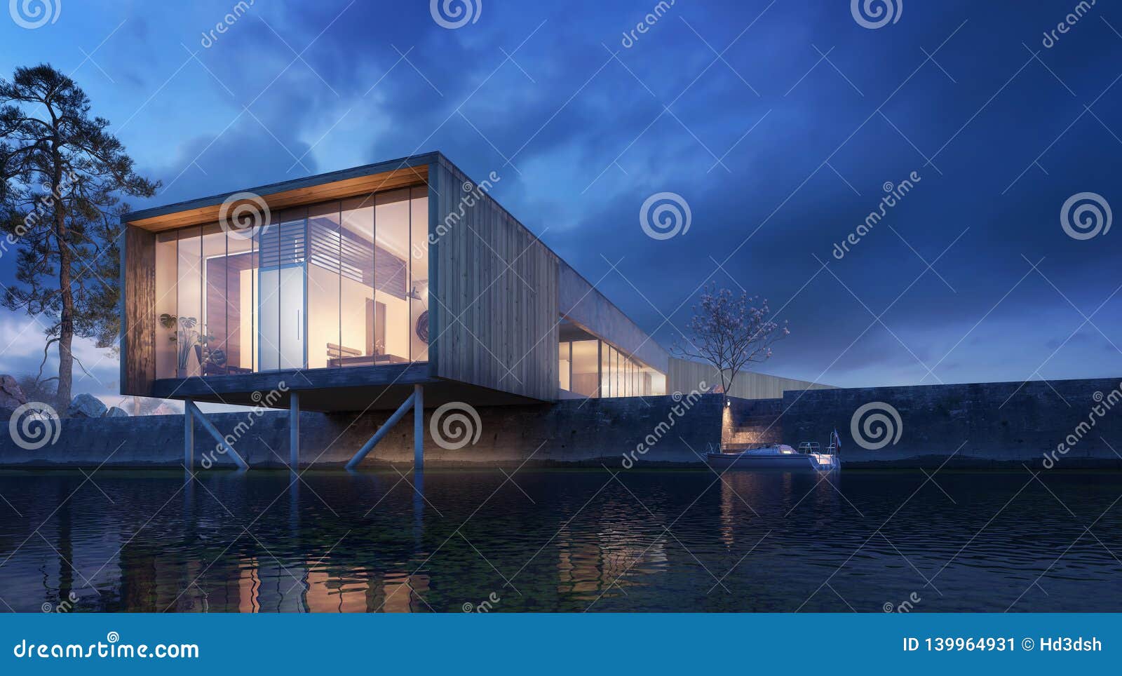 House on the River - Modern Exterior Design Stock Illustration ...
