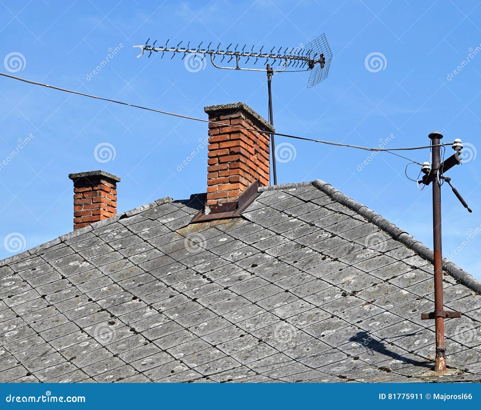 House roof with antennas stock image. Image of architecture - 81775911