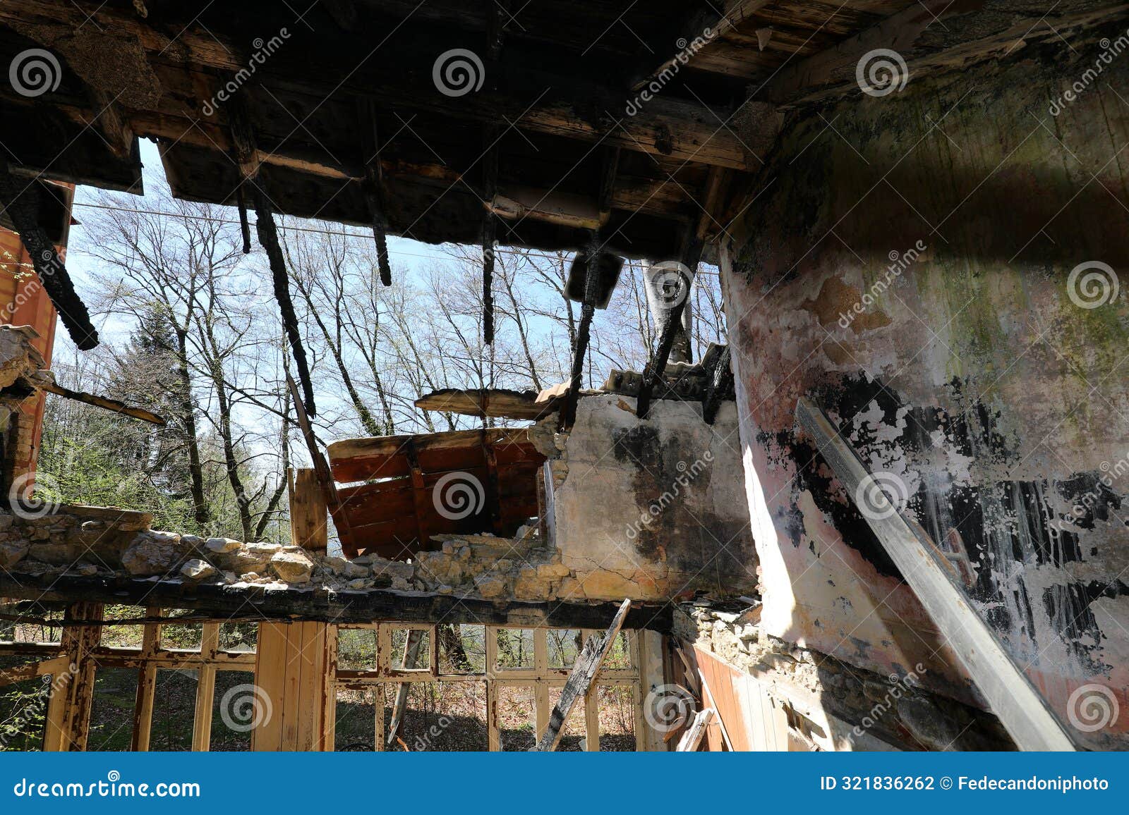House with the Roof Collapsed after the Terrible Fire that Burned ...