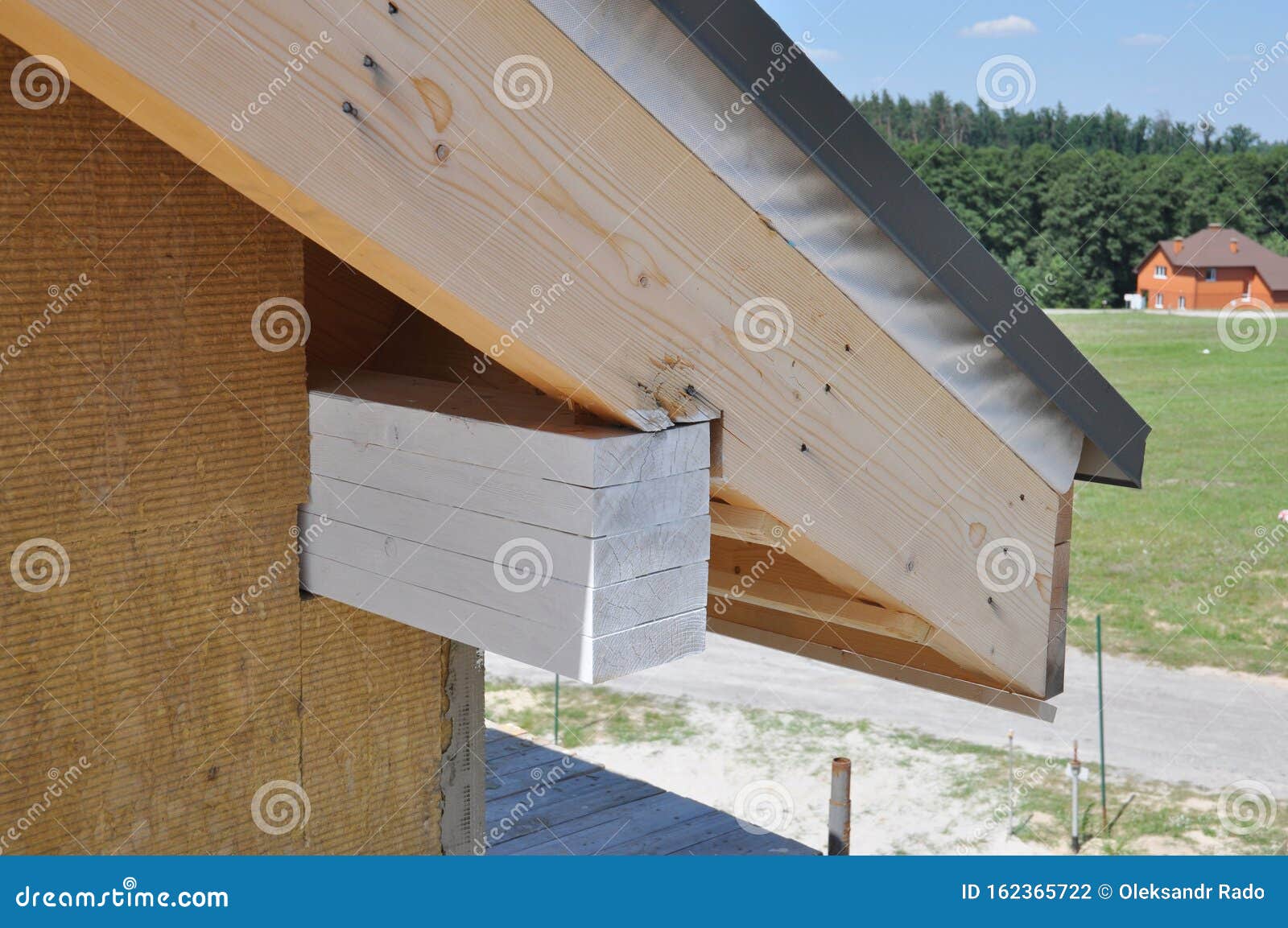 House Roof Eaves Corner Insulation. Roofing Construction Stock Photo ...