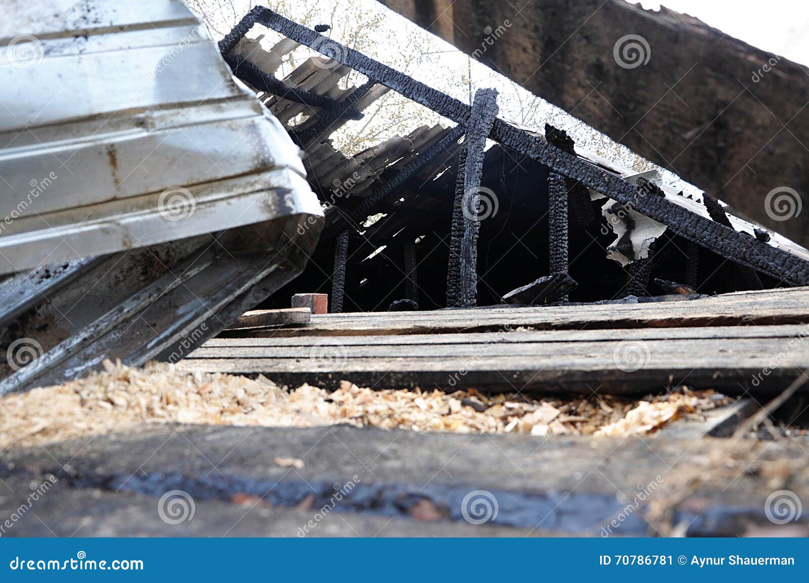 House roof after fire stock image. Image of roof, natural - 70786781