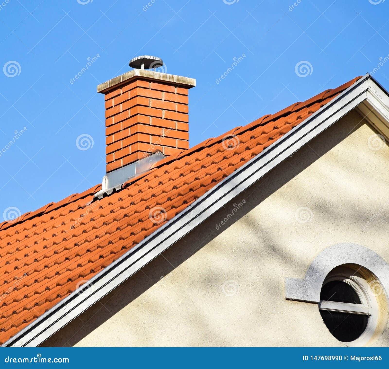 House Roof with Smoke Stack Stock Photo - Image of chimney, tile: 147698990