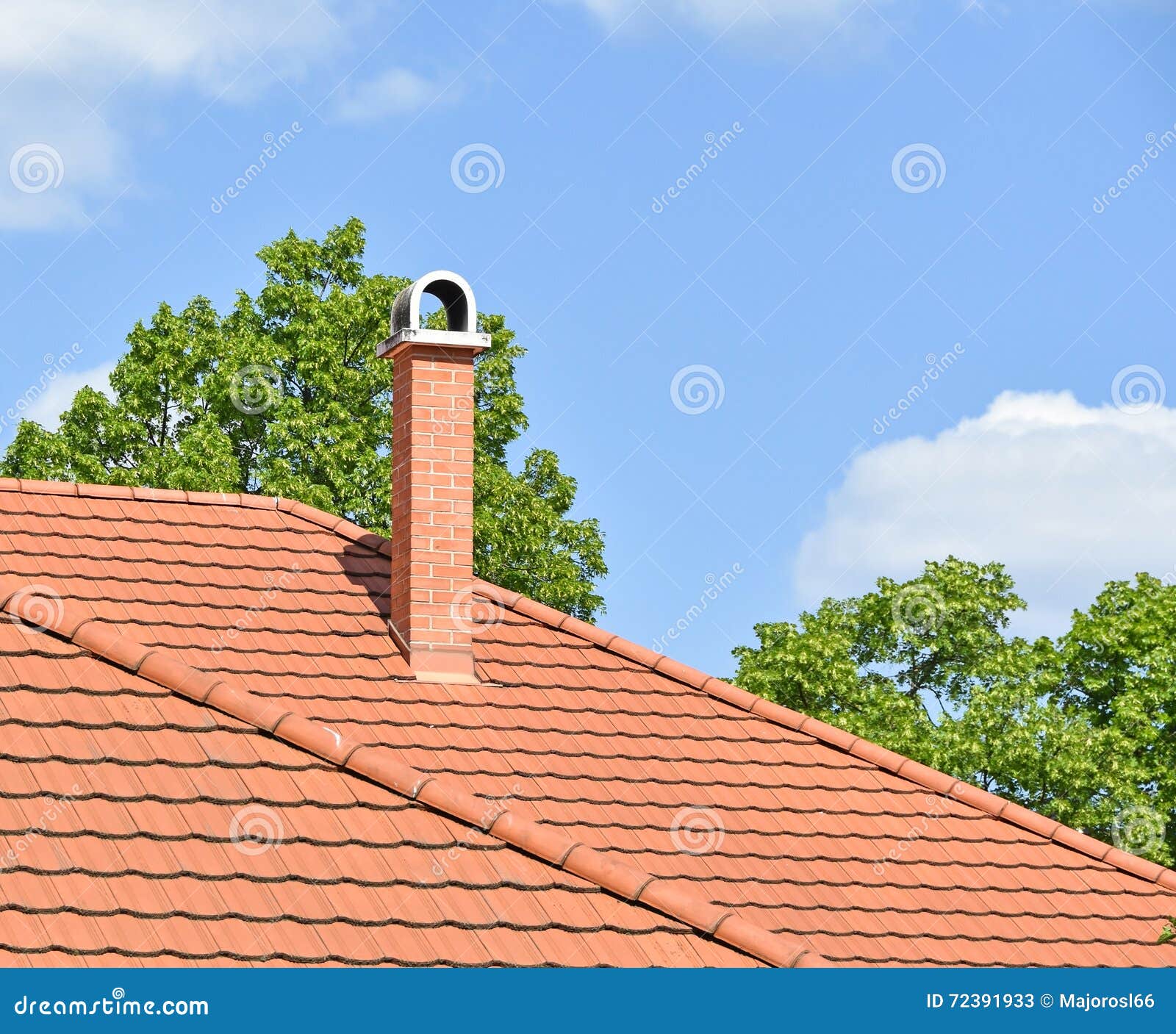 House Roof with Smoke Stack Stock Image - Image of clouds, development ...