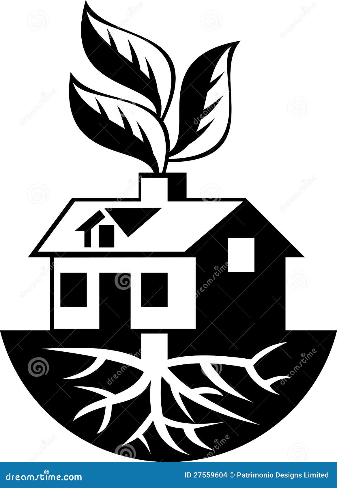 House with Roots and Leaves Sprout Stock Vector - Illustration of ...