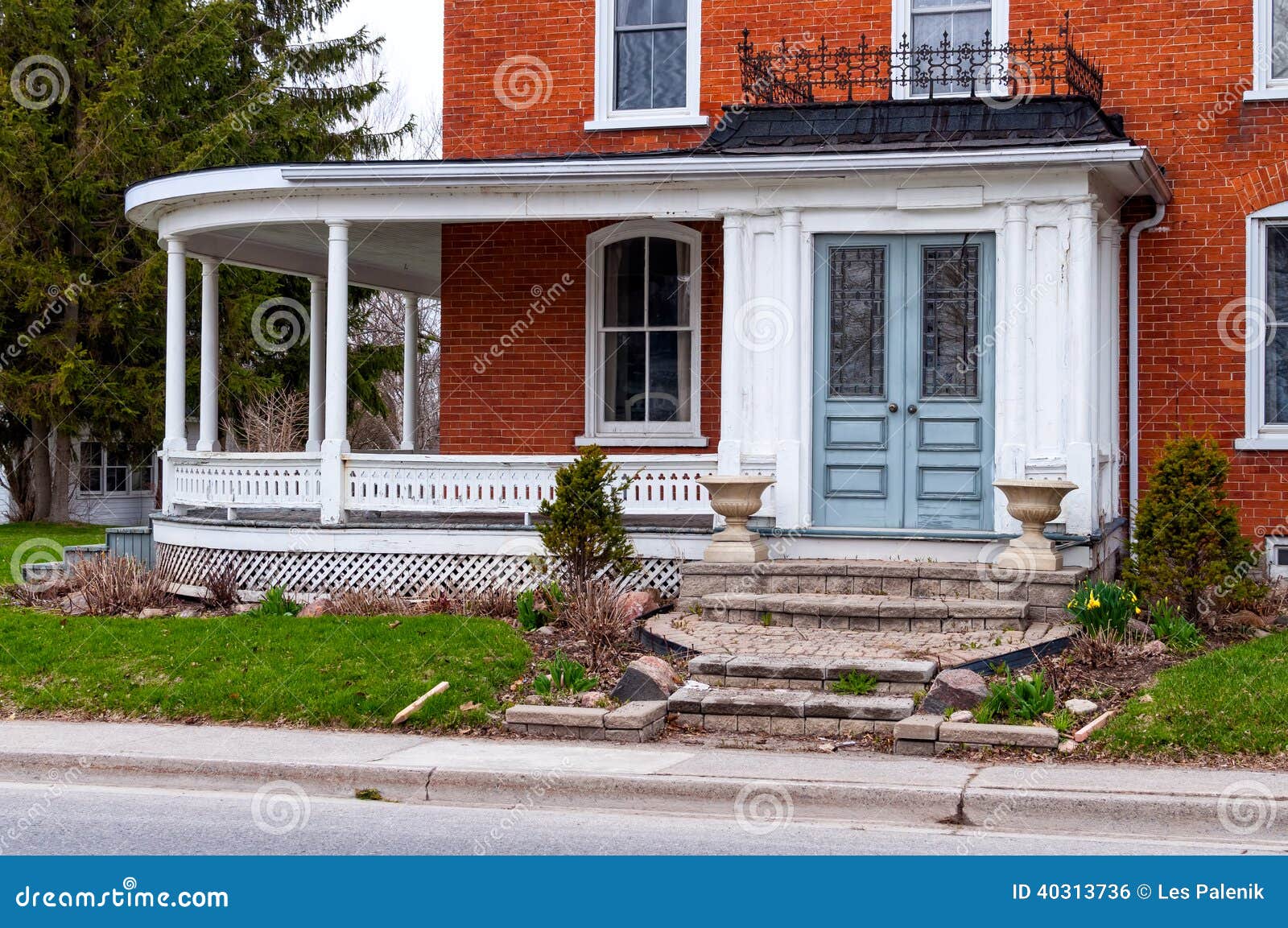 House with a round porch stock photo. Image of staircase - 40313736