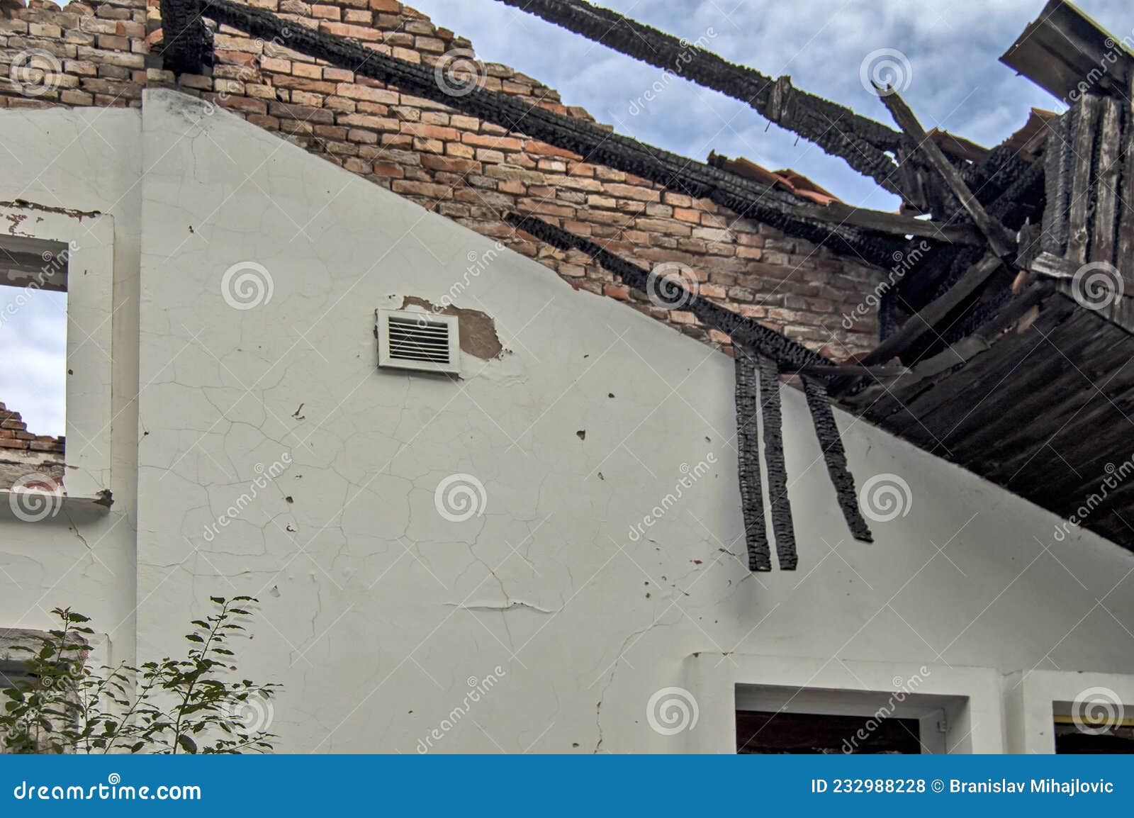 House ruins after the fire stock photo. Image of excavator - 232988228