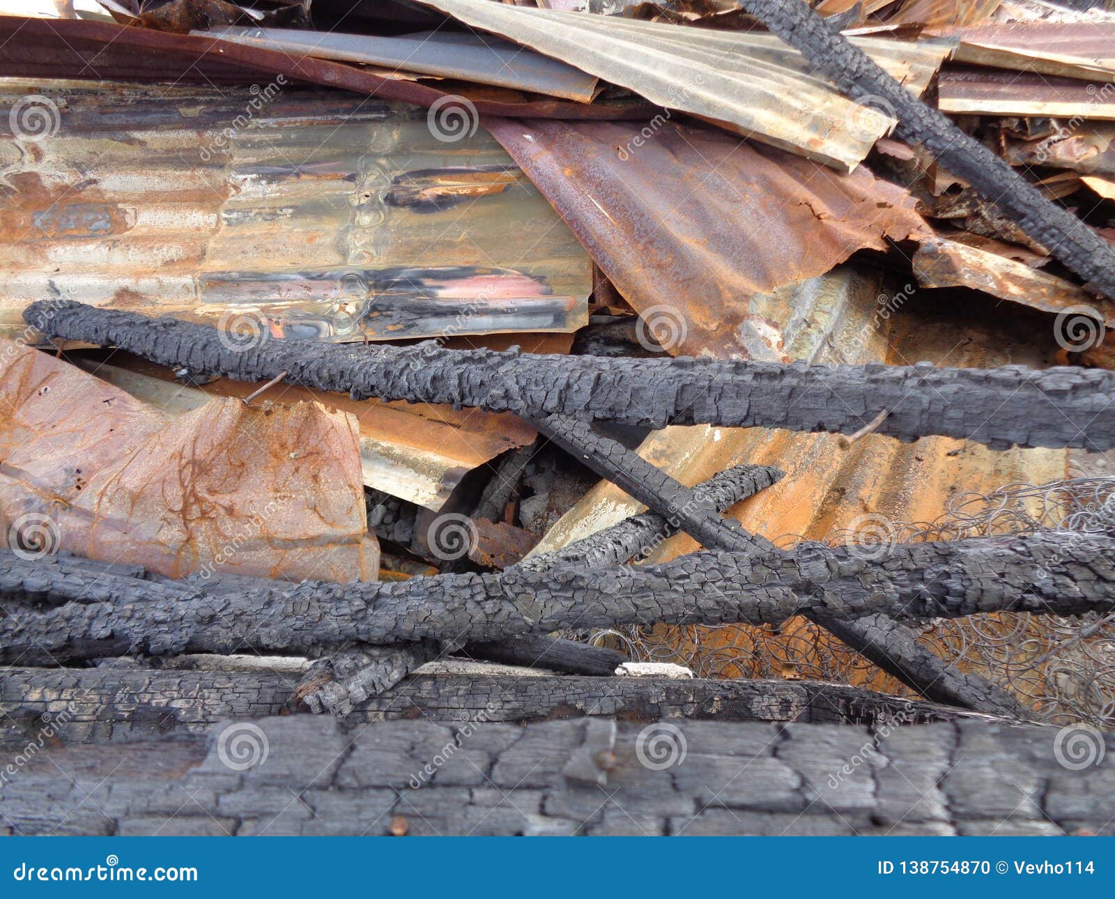 House ruins after fire stock photo. Image of fire, metal - 138754870