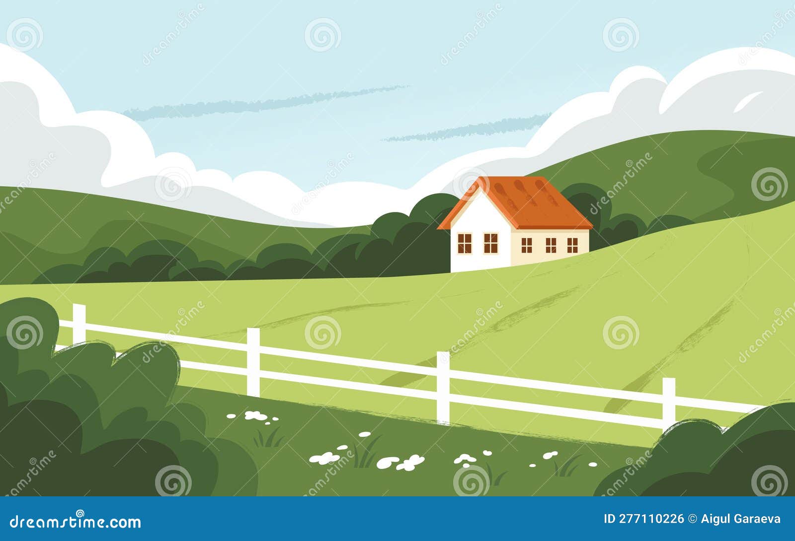 House in rural area stock vector. Illustration of meadow - 277110226