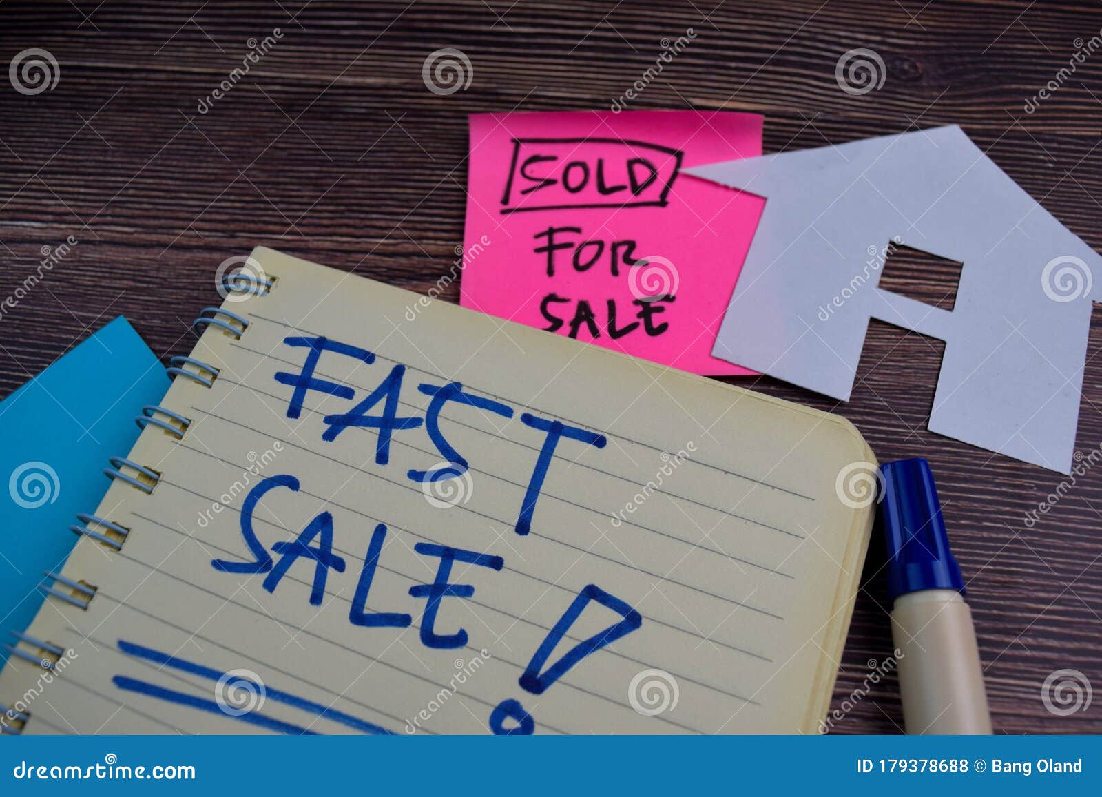 House for Sale and Fast Sale! Write on a Book Isolated on the Table ...