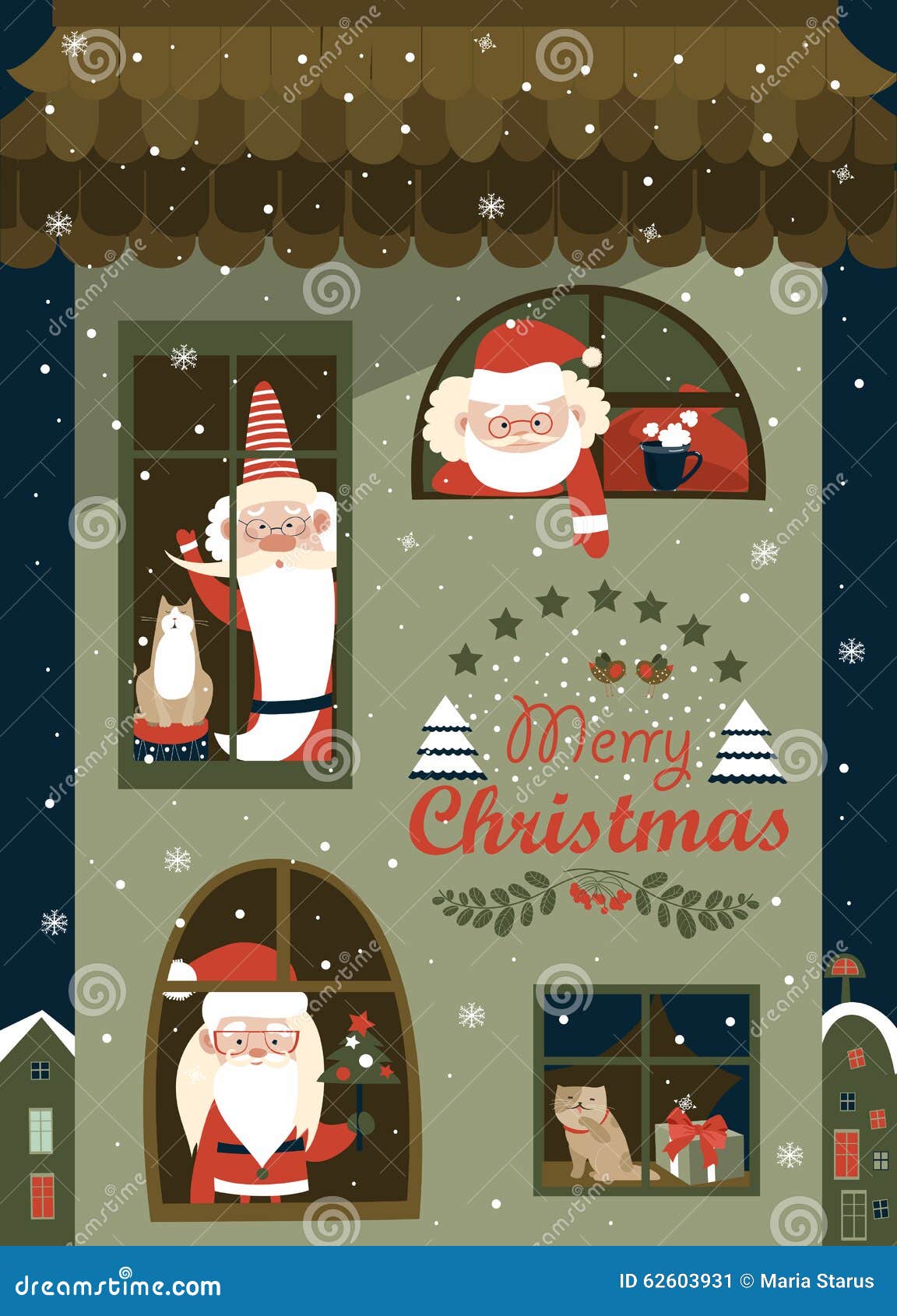 House of Santa Clauses stock vector. Illustration of year - 62603931