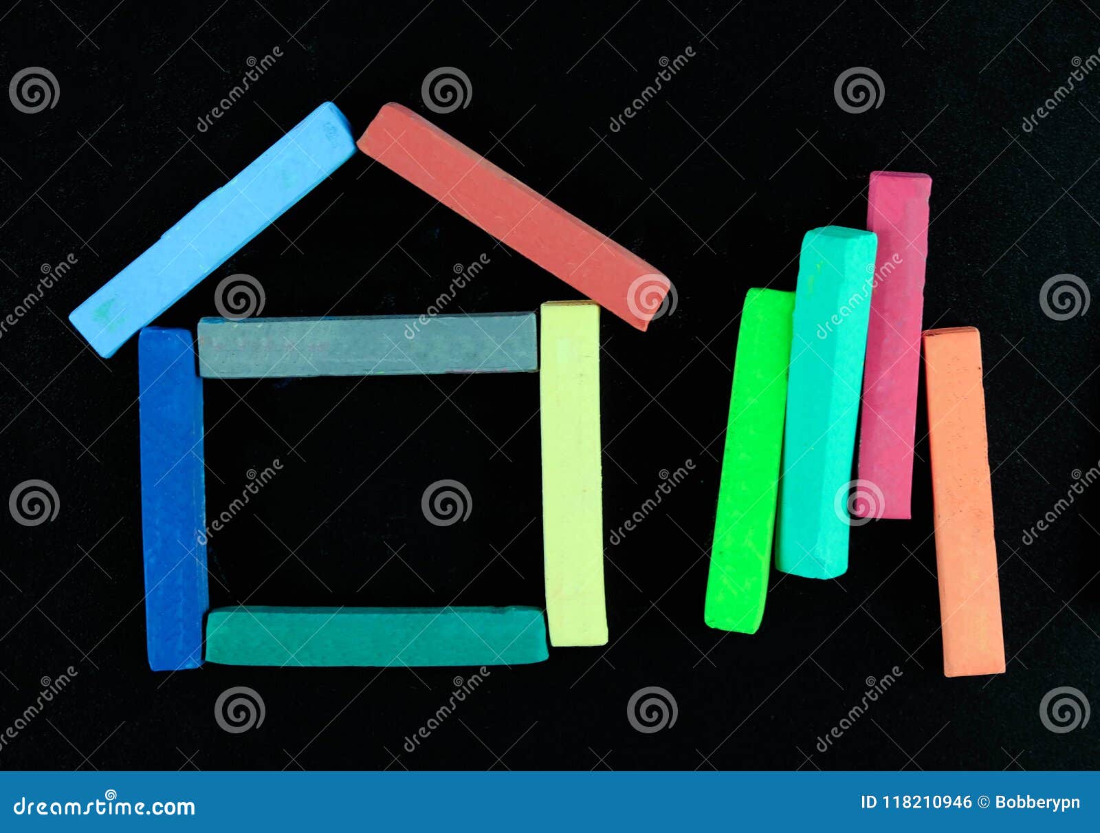 House Shape of Colourful Chalk Pastel on Black Background Stock Photo ...