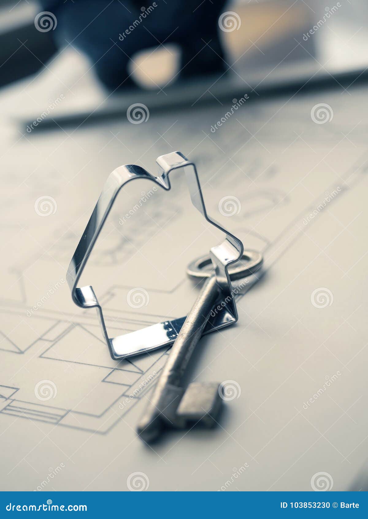 House Shape with a Key on Construction Plan Stock Photo - Image of plan ...