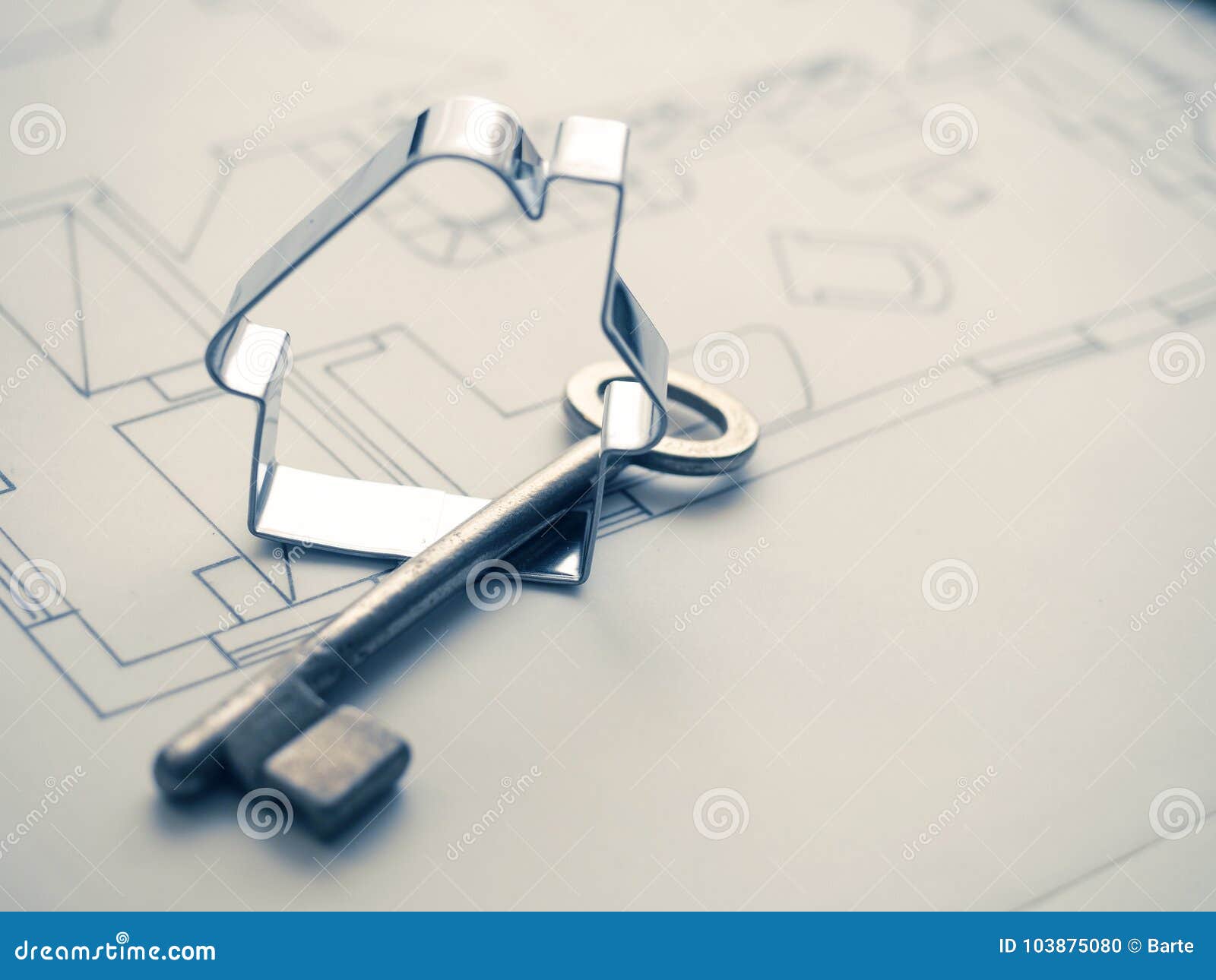 House Shape with a Key on Construction Plan Stock Photo - Image of ...