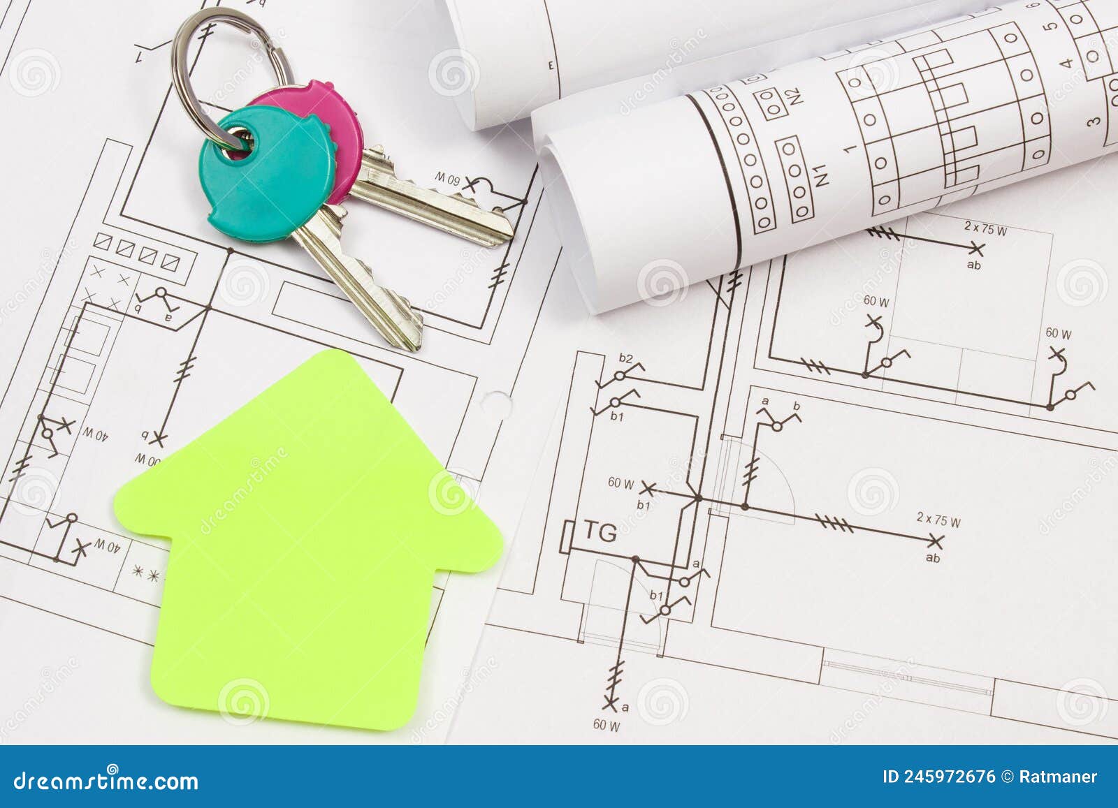 House Shape Made of Paper, Home Keys and Electrical Housing Plan ...