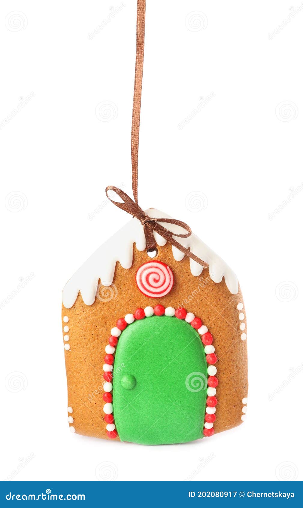 House Shaped Christmas Cookie with String Isolated on White Stock Image ...
