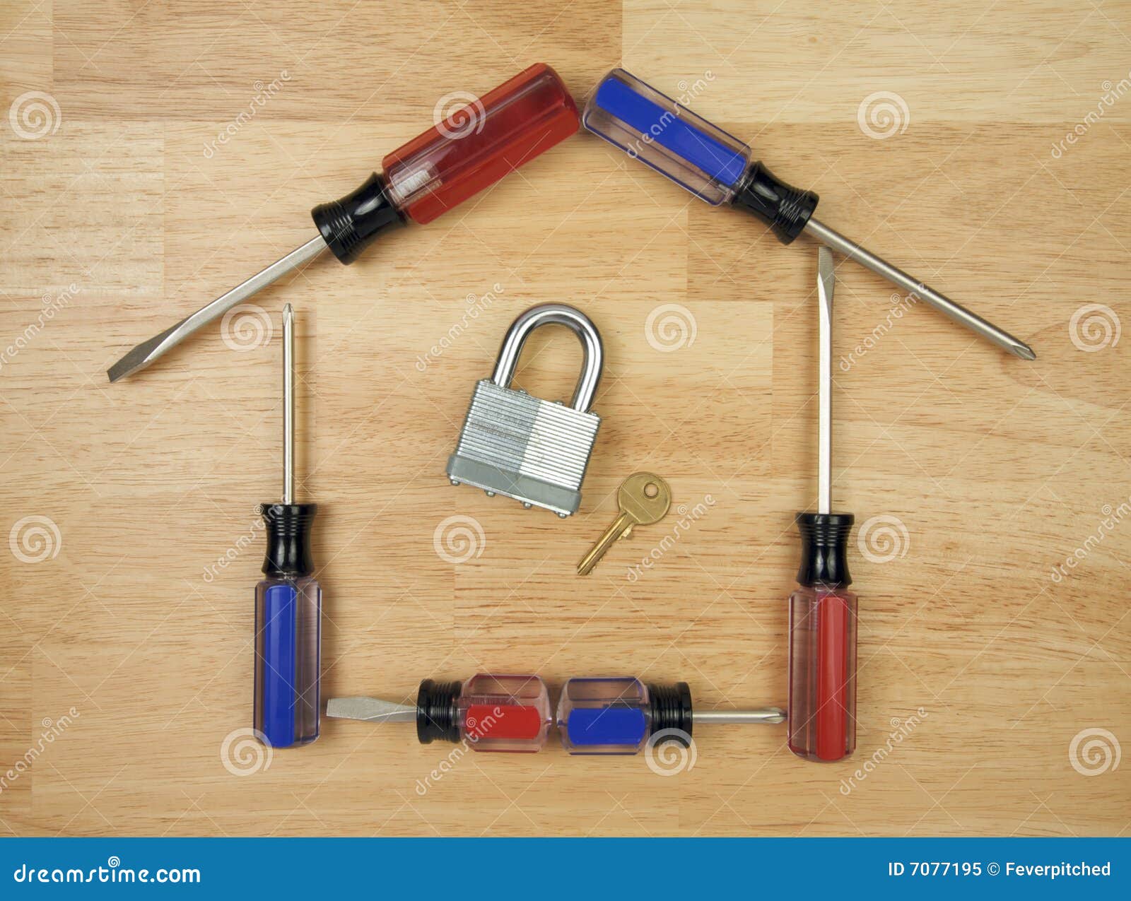 House Shaped by Screwdrivers with Lock and Key Stock Image - Image of ...