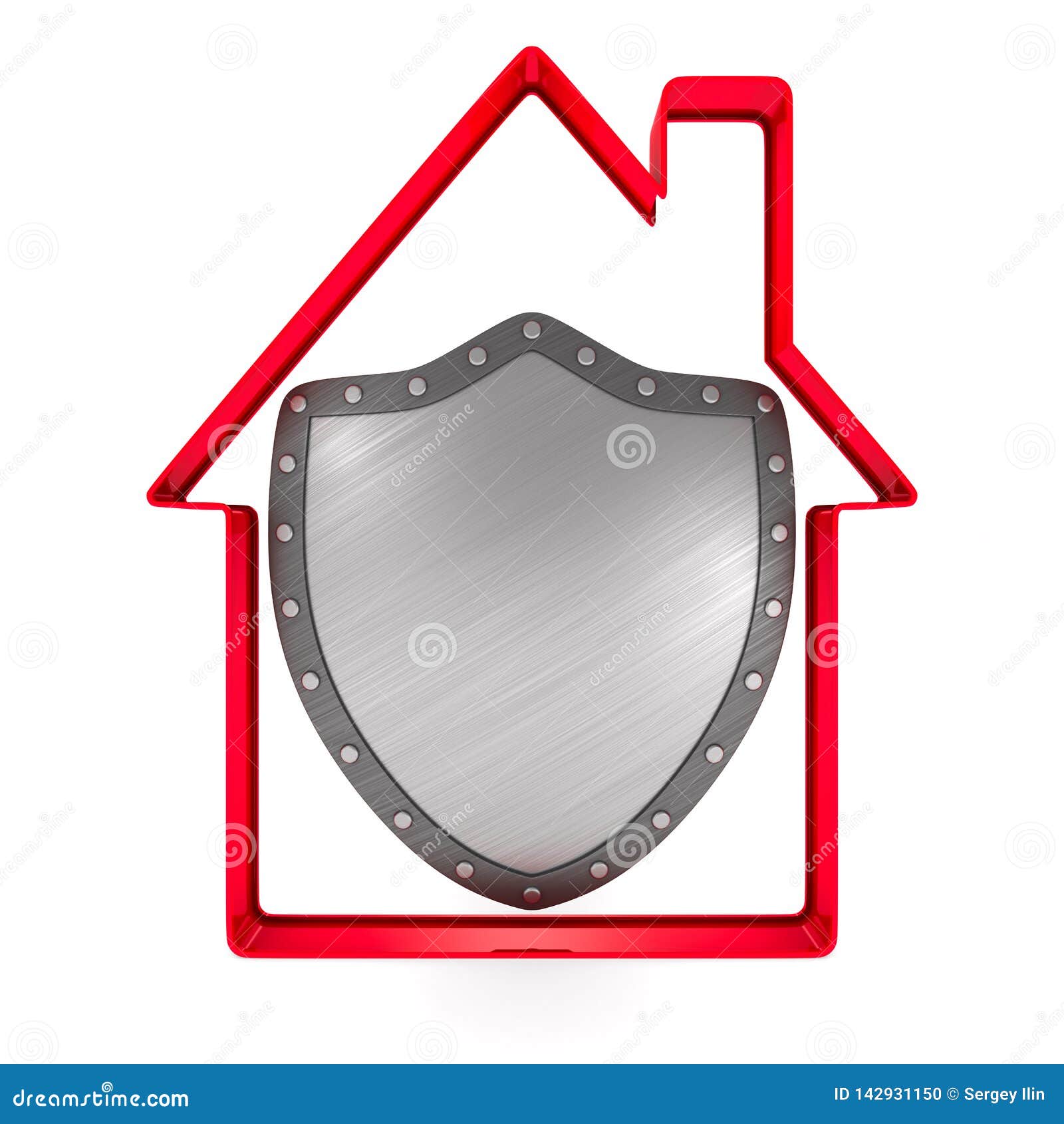 House and Shield on White Background. Isolated 3D Illustration Stock ...