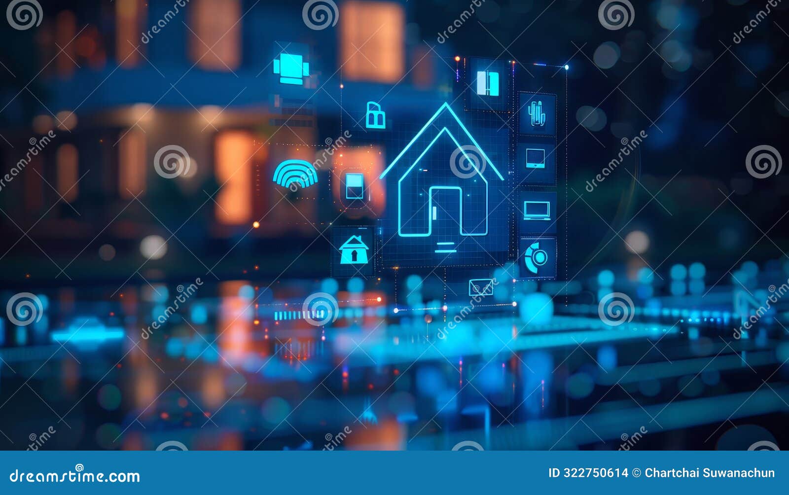 A House is Shown in a Digital Format with Various Icons and Symbols by ...