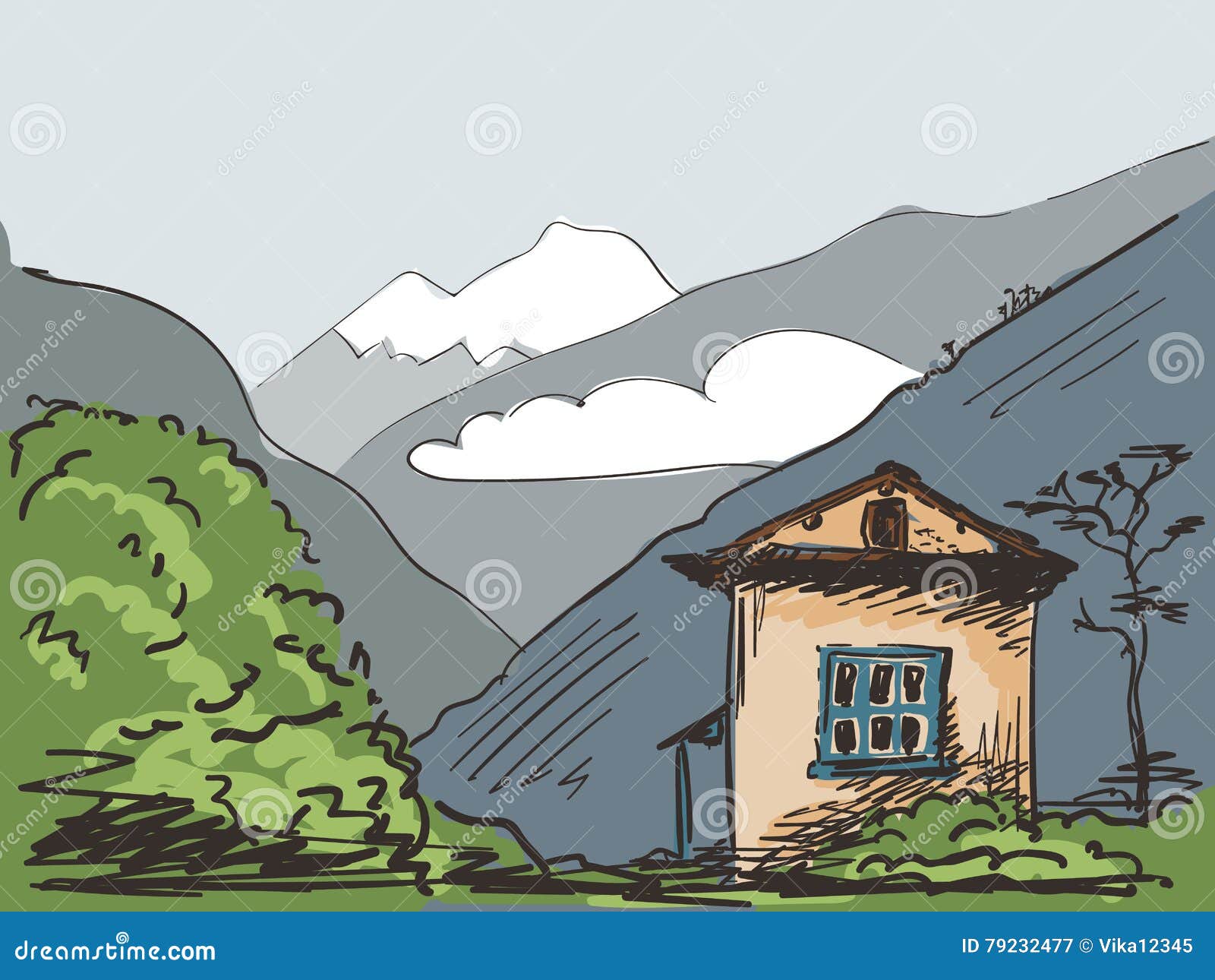 House stock vector. Illustration of rural, nepali, freehand - 79232477