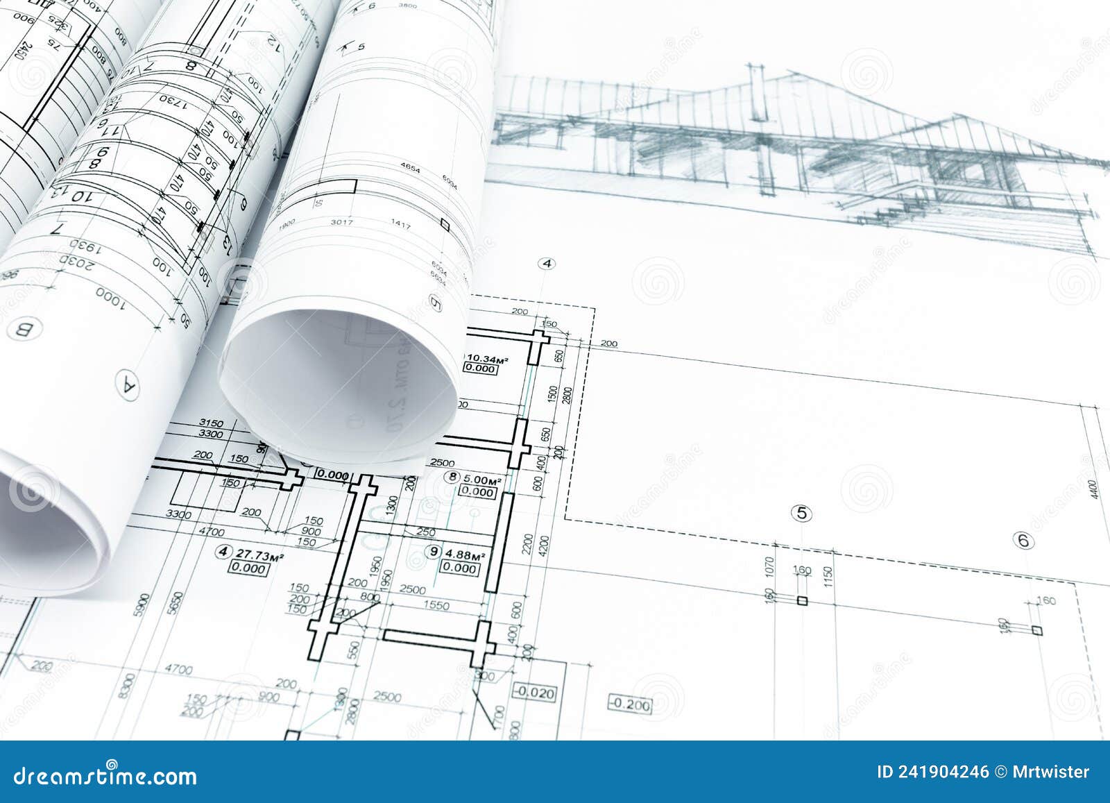 Hand Drawing with Architectural Plans Stock Photo - Image of geometry ...