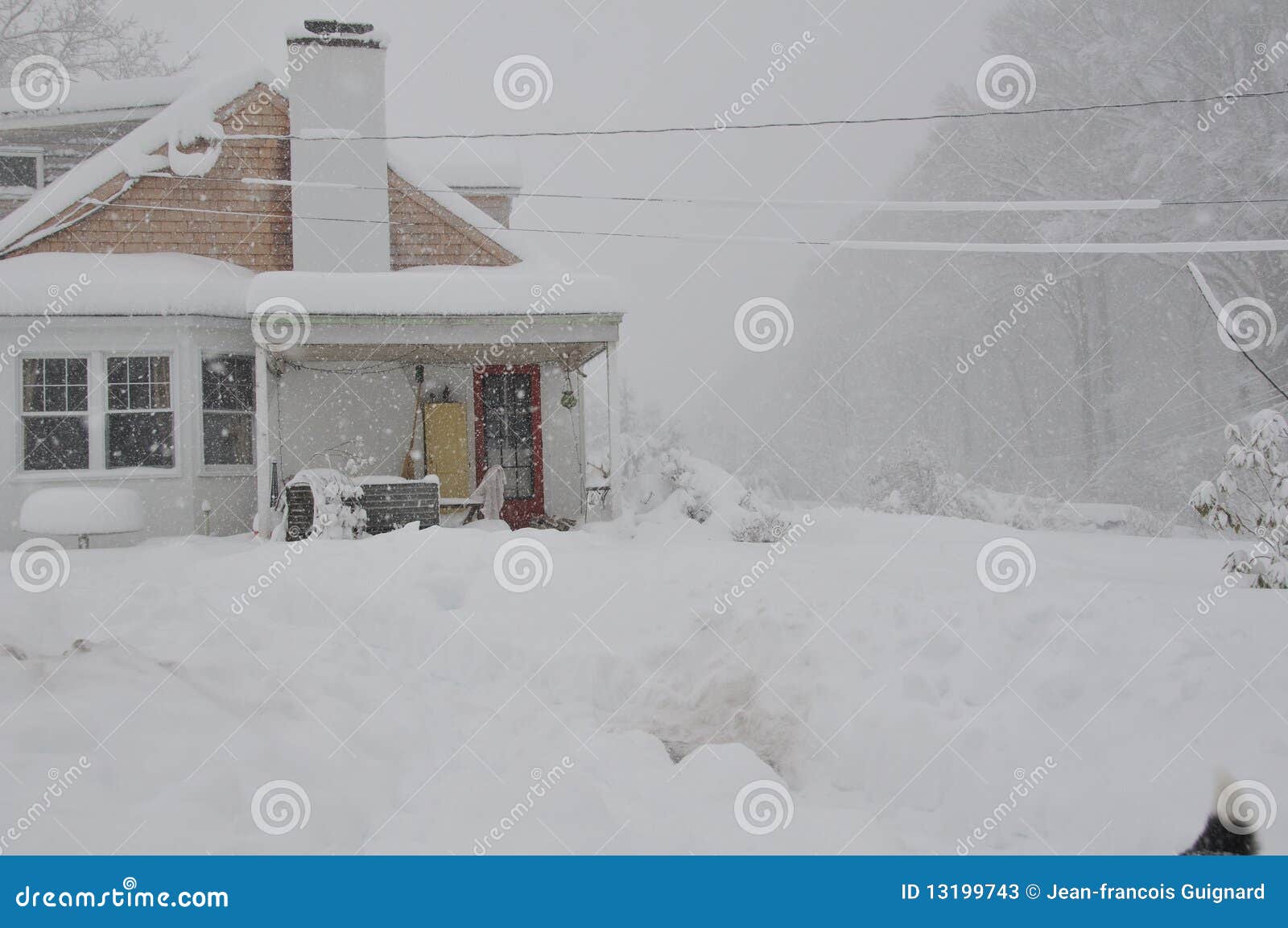 House in snow storm stock image. Image of snowflakes - 13199743